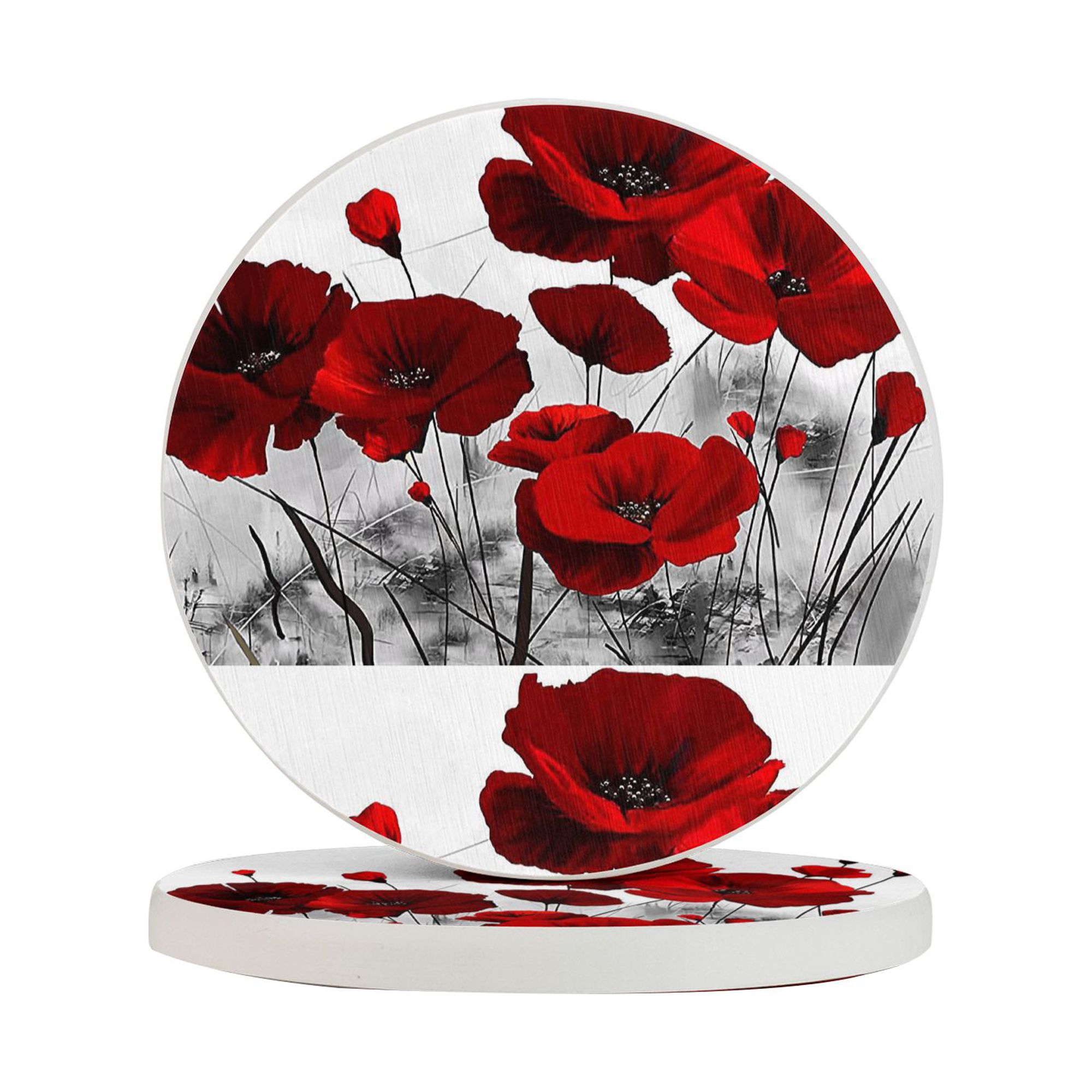 Circular Drink Coasters Set Red Poppy Flower Beautiful Home Decor ...