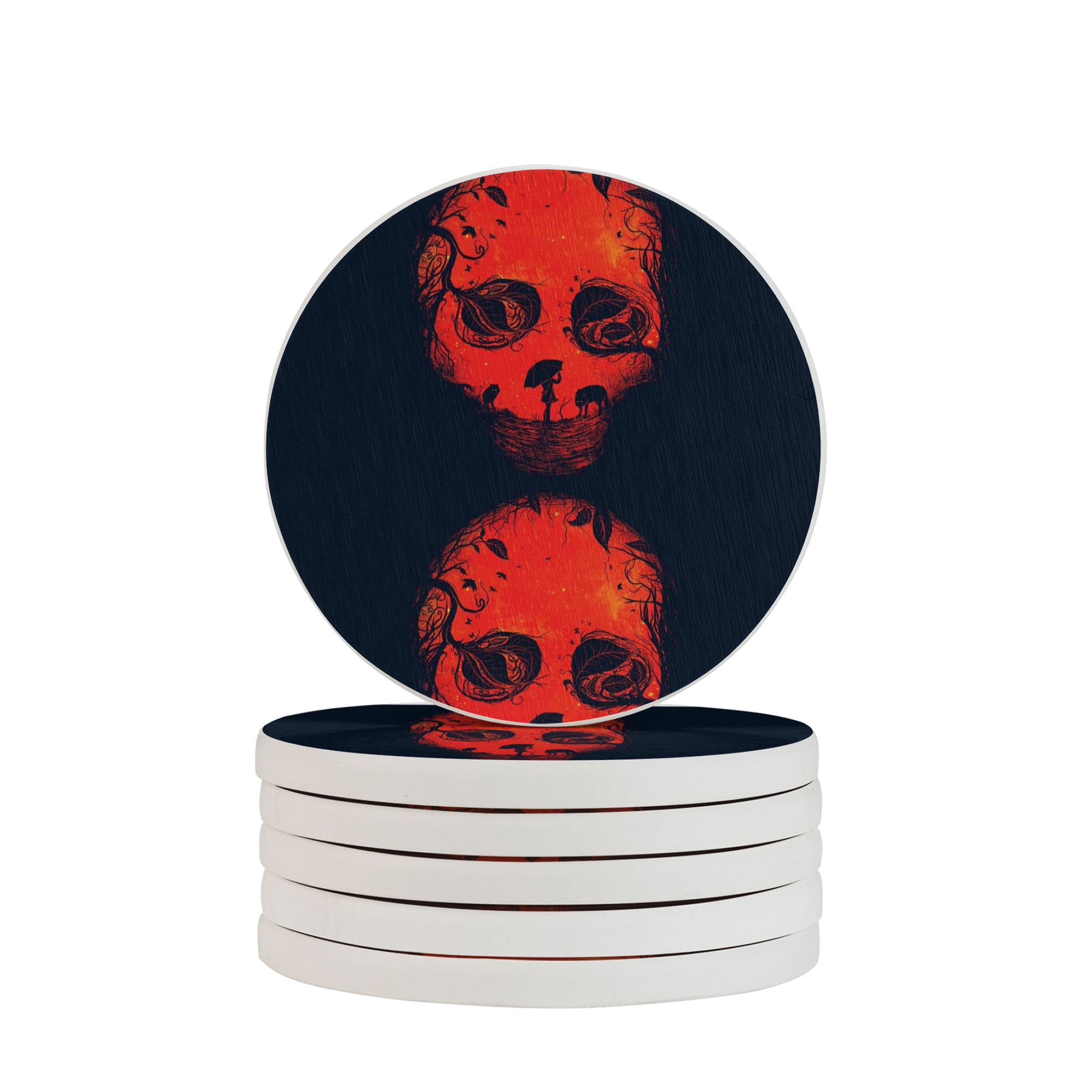 Circular Drink Coasters Set Red-Skull- Beautiful Home Decor Diatomite Heat-Resistant Diatomite ...