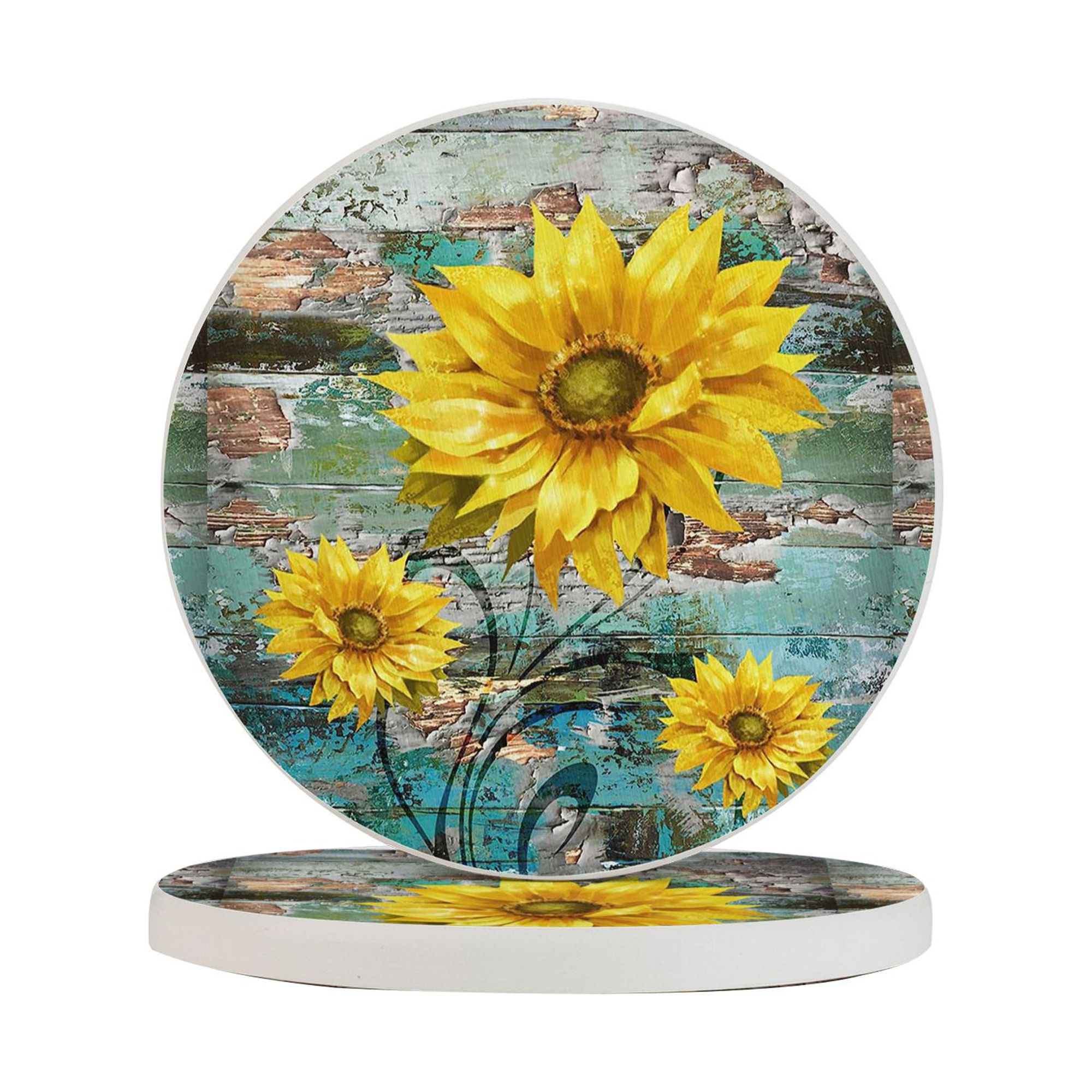Circular Drink Coasters Set Retro Yellow Flower Beautiful Home Decor ...