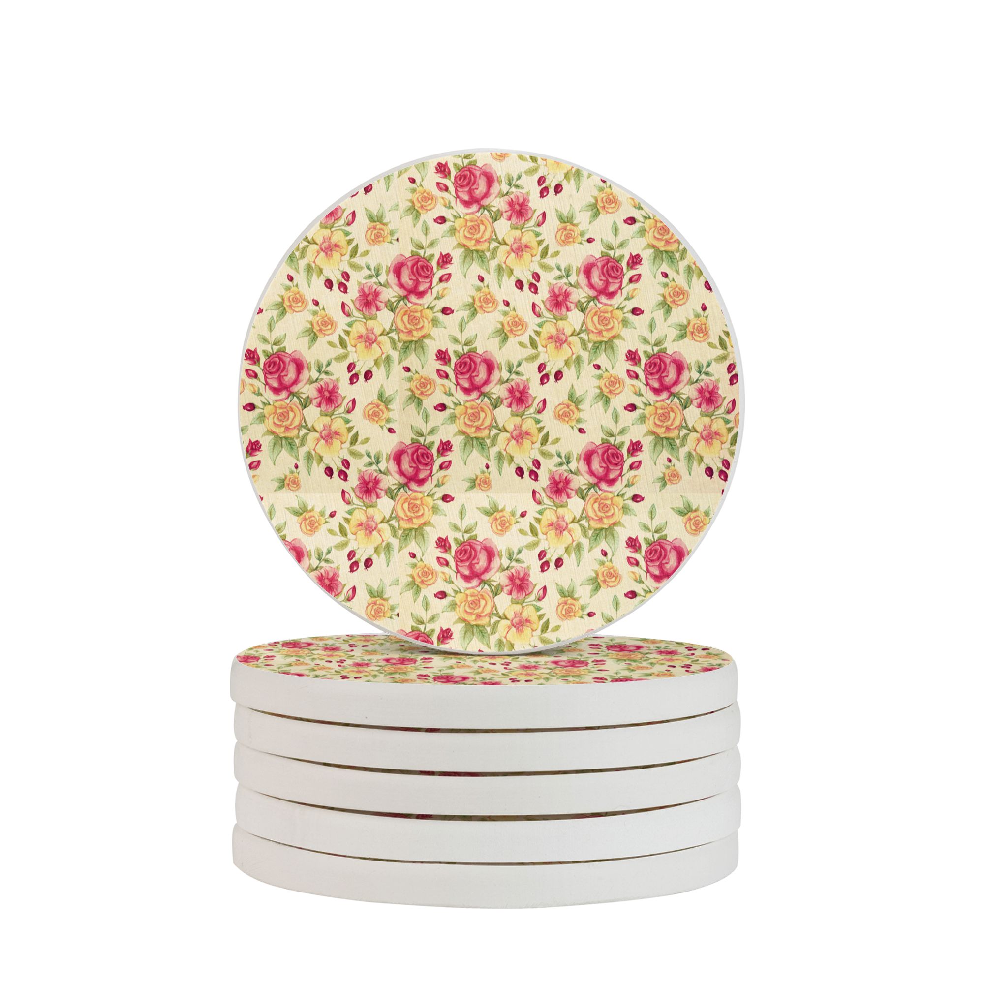 Circular Drink Coasters Set Roses Vintage Background Pattern Beautiful ...