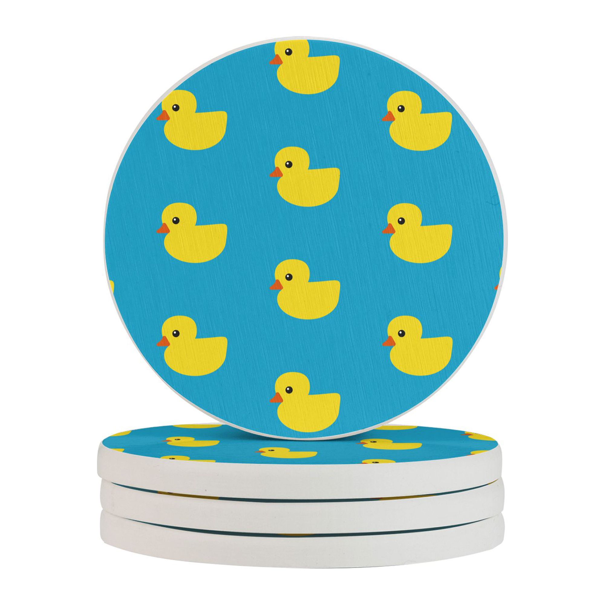 Circular Drink Coasters Set Rubber Duck Swimming Beautiful Home Decor ...