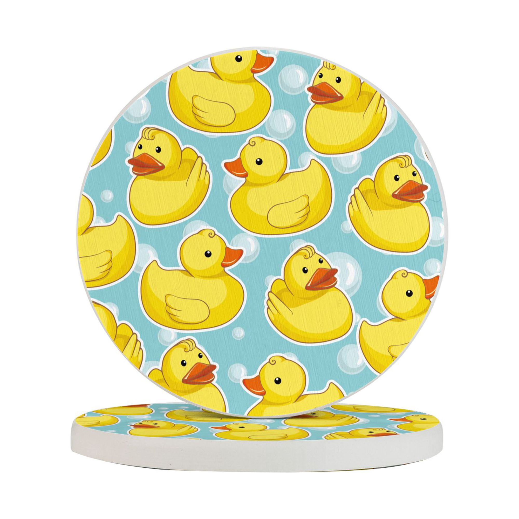 Circular Drink Coasters Set Rubber Duck Swimming Beautiful Home Decor ...