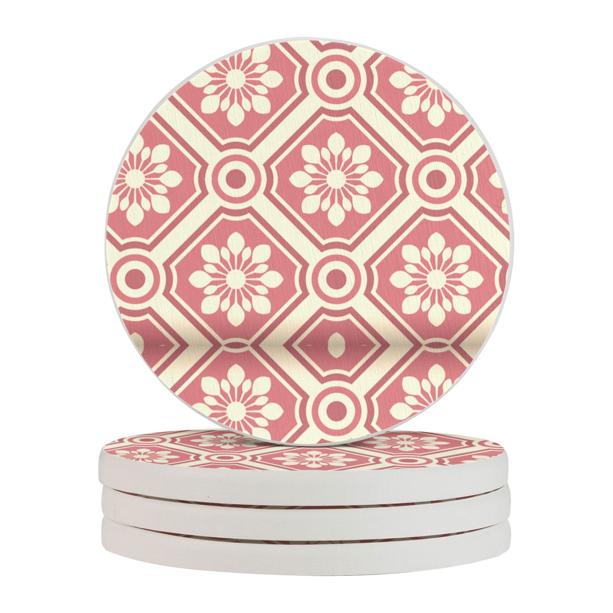 Circular Drink Coasters Set Seamless Floral Pattern Beautiful Home ...