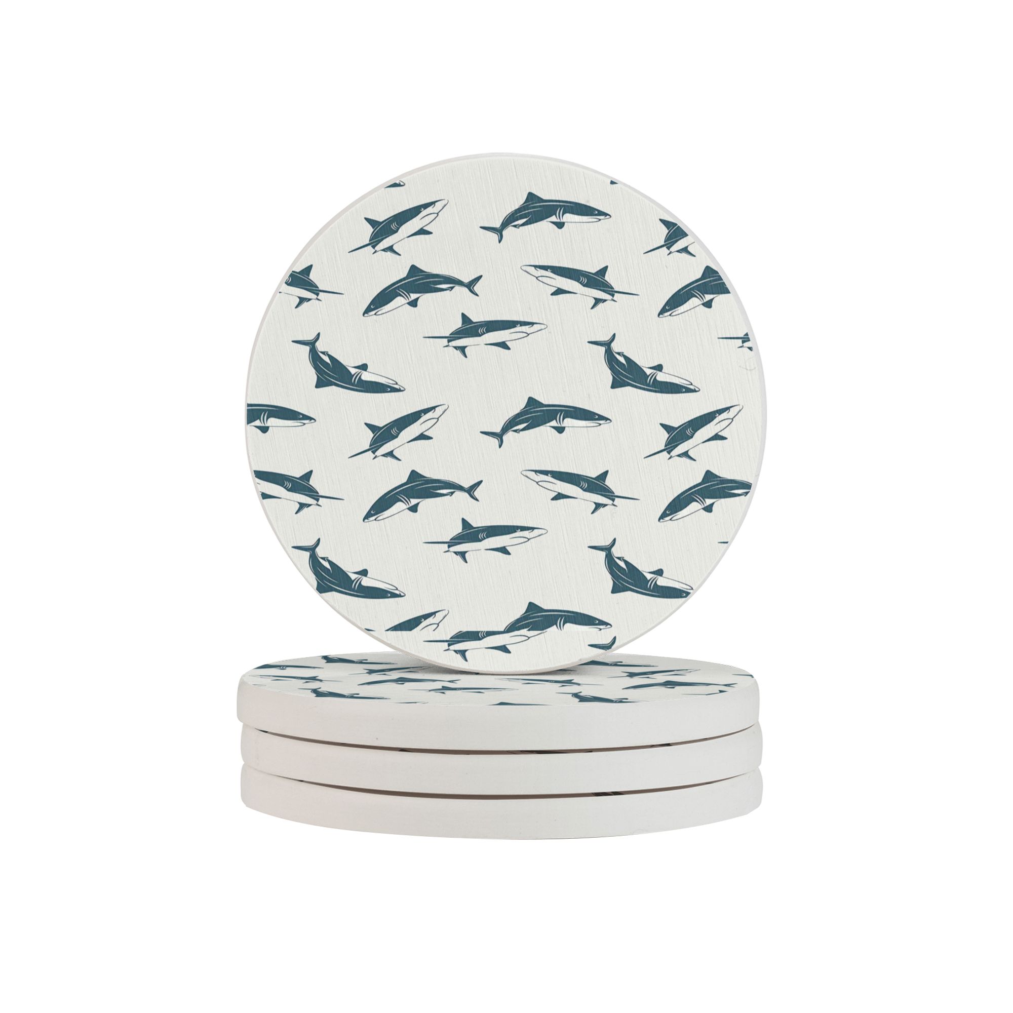 Circular Drink Coasters Set Shark Dangerous Underwater Pressure ...