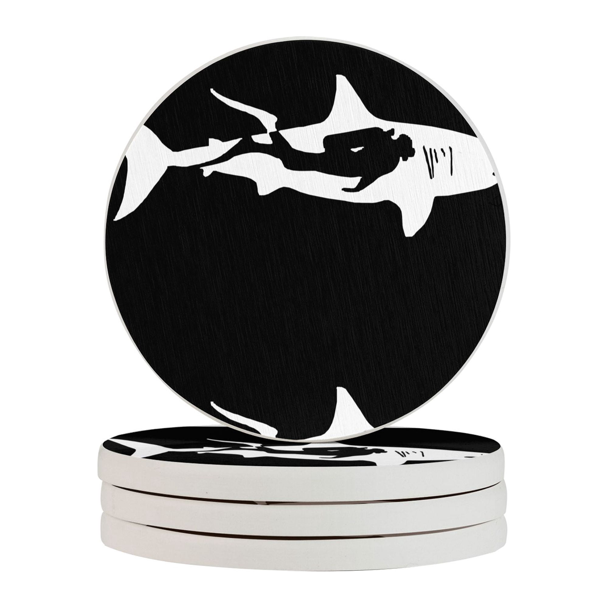 Circular Drink Coasters Set Shark Diver Diving Beautiful Home Decor ...