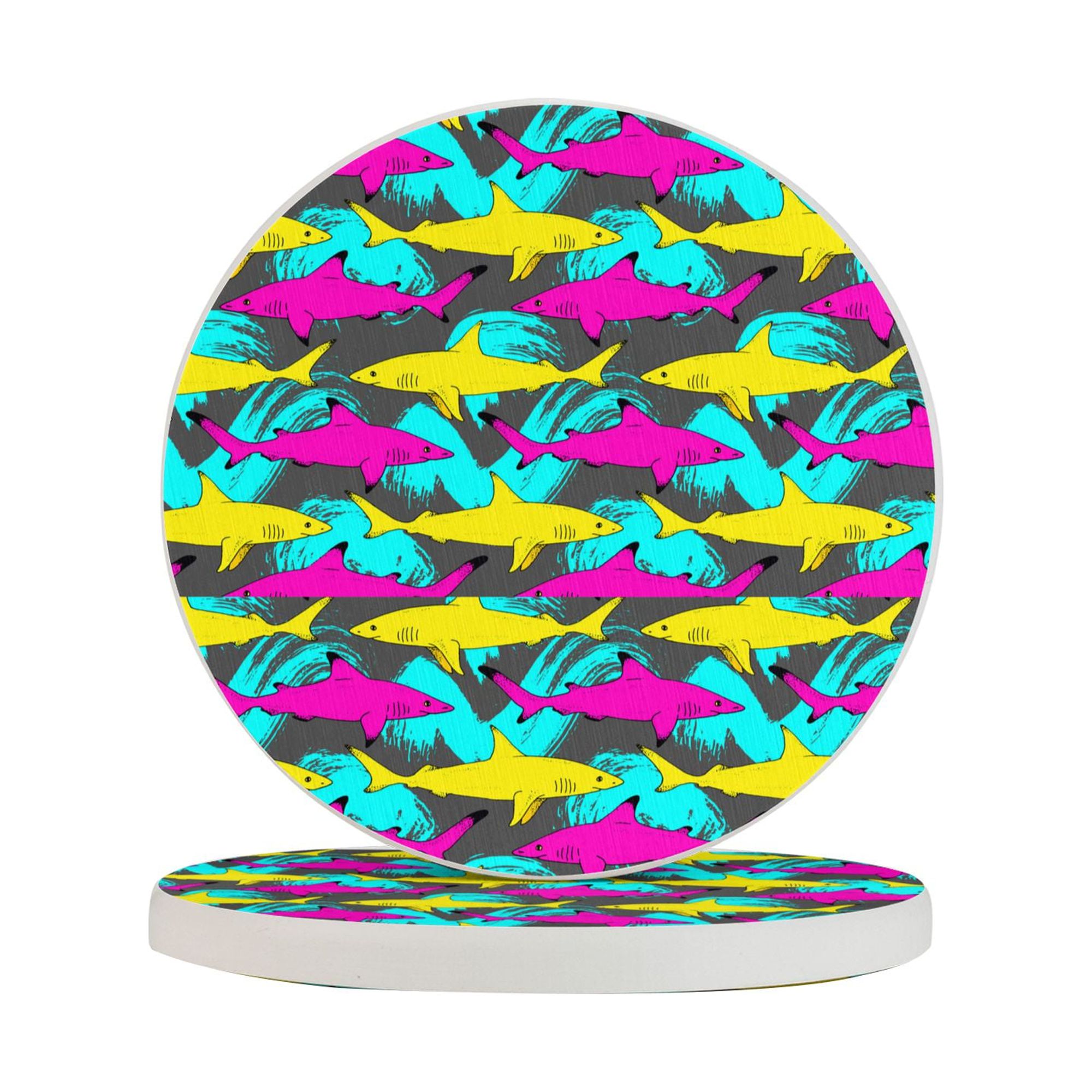 Circular Drink Coasters Set Shark Sea Animal Pattern Beautiful Home ...