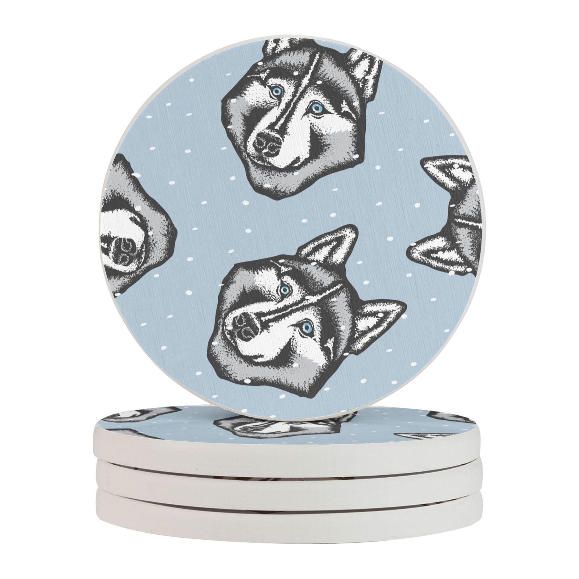 Circular Drink Coasters Set Siberian Husky Dog Beautiful Home Decor ...