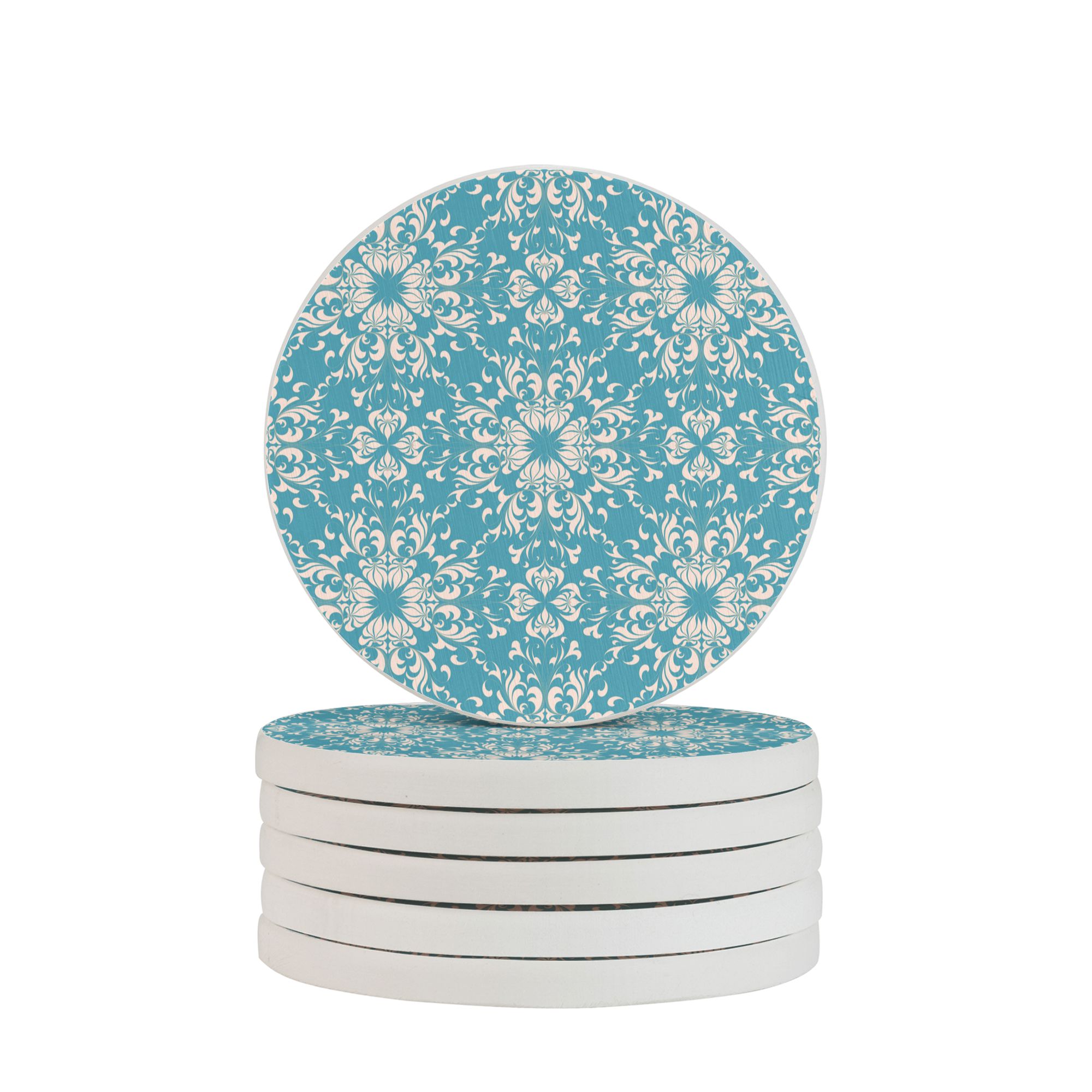 Circular Drink Coasters Set Simple Blue Pattern Beautiful Home Decor ...