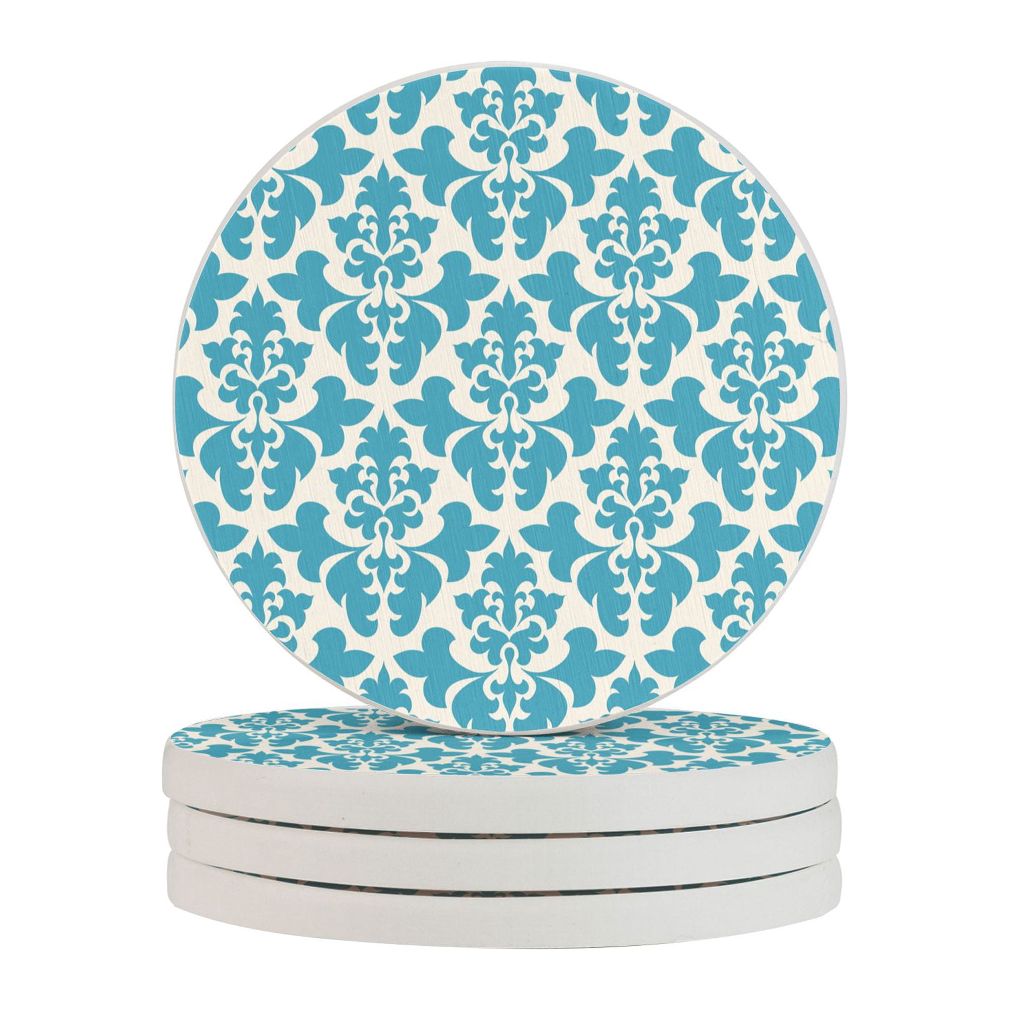 Circular Drink Coasters Set Simple Blue Pattern Beautiful Home Decor ...