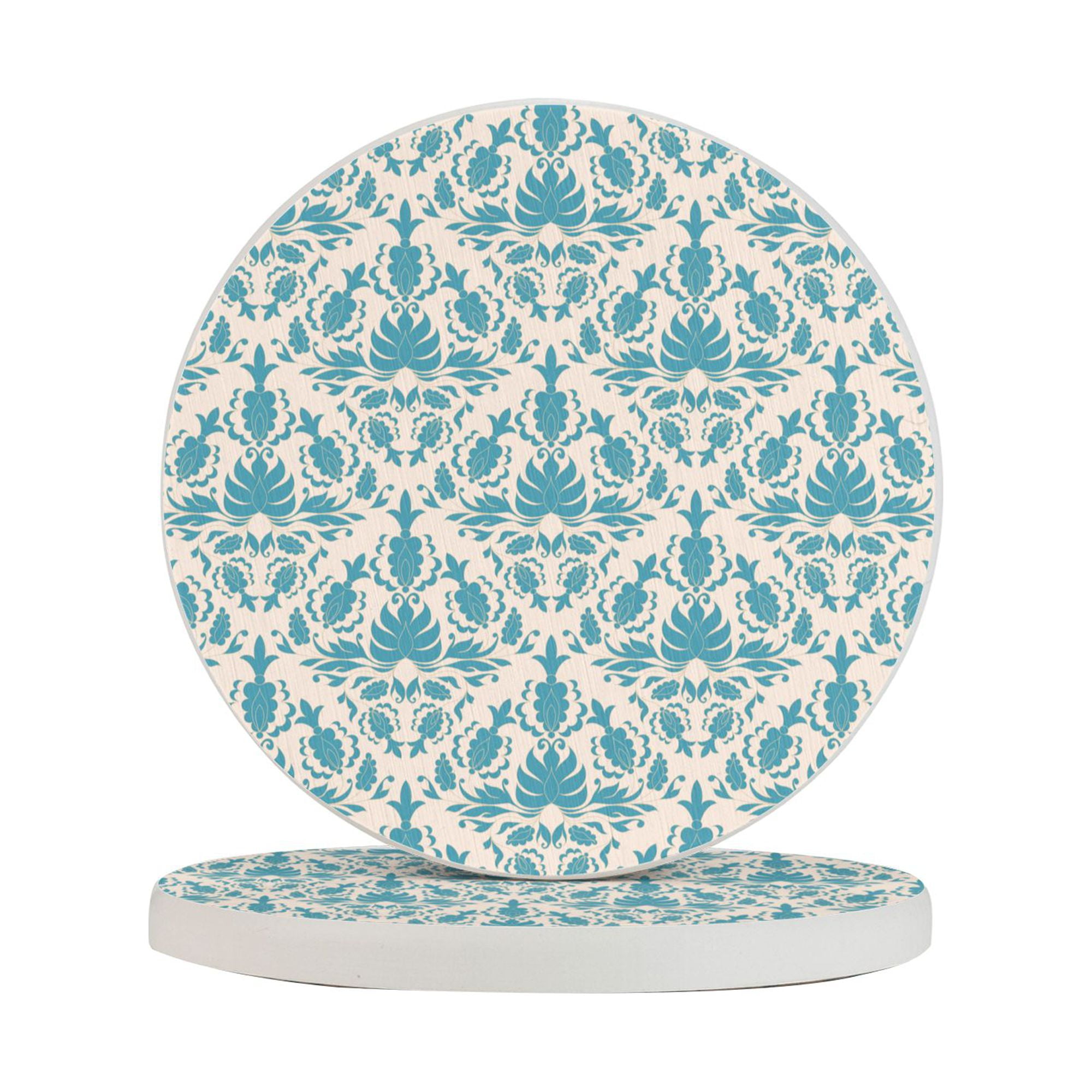 Circular Drink Coasters Set Simple Blue Pattern Beautiful Home Decor ...