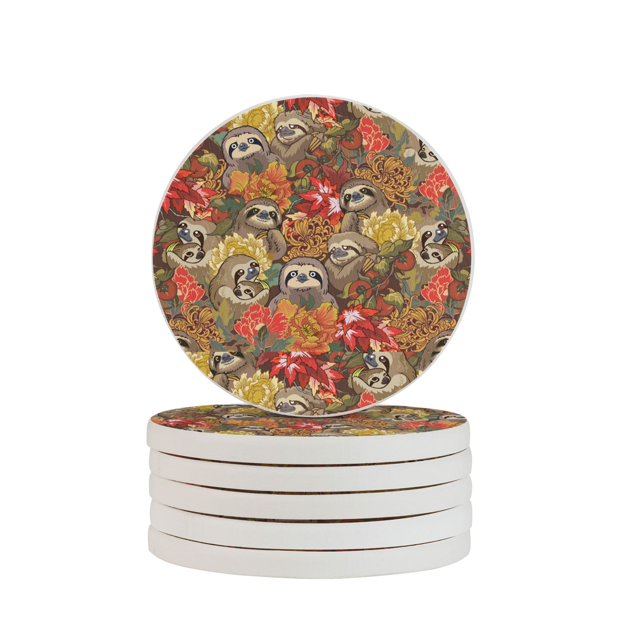 Circular Drink Coasters Set Sloth Half Beautiful Home Decor Diatomite ...