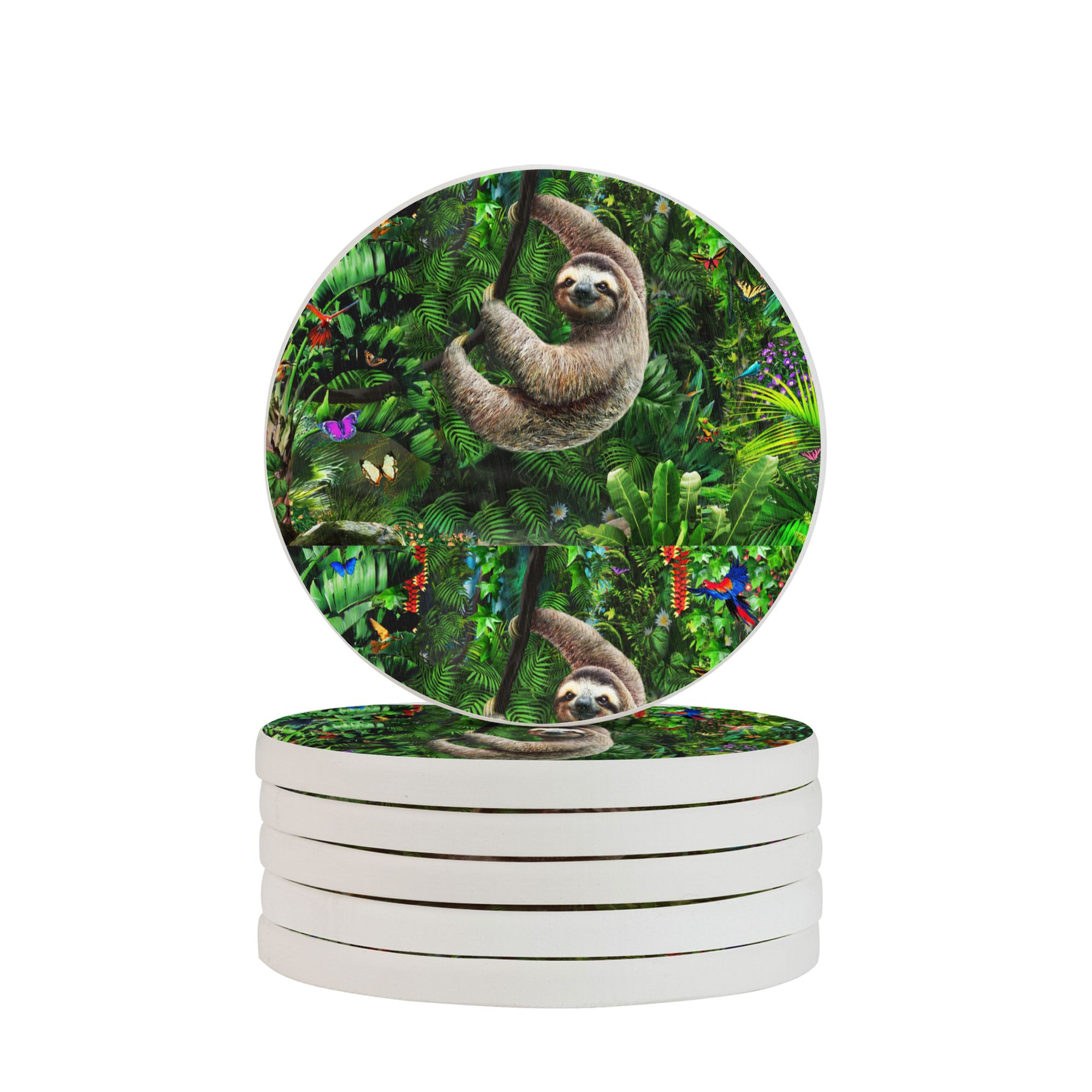Circular Drink Coasters Set Sloth In Jungle Beautiful Home Decor ...