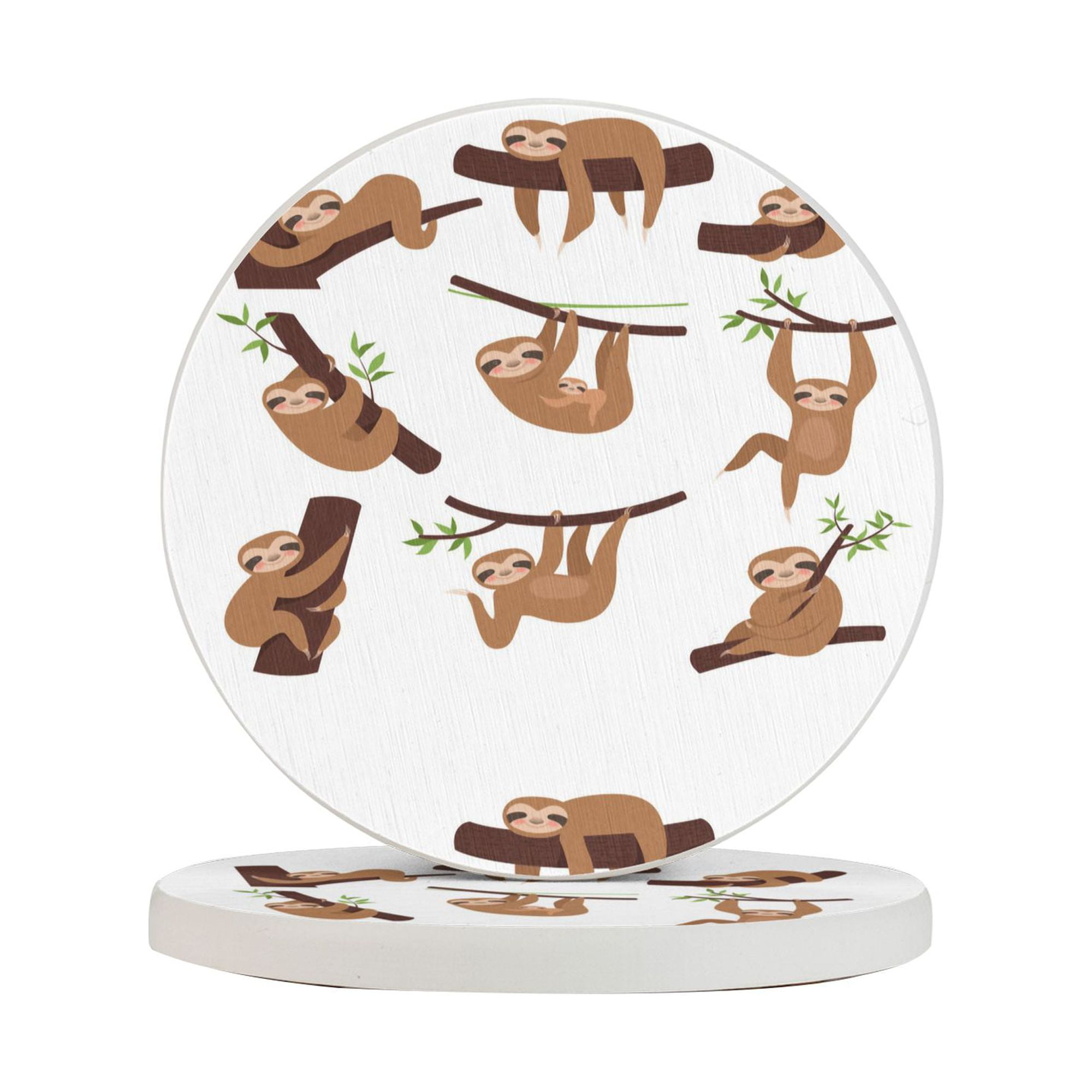 Circular Drink Coasters Set Sloth On Branch Cute Little Child Beautiful ...