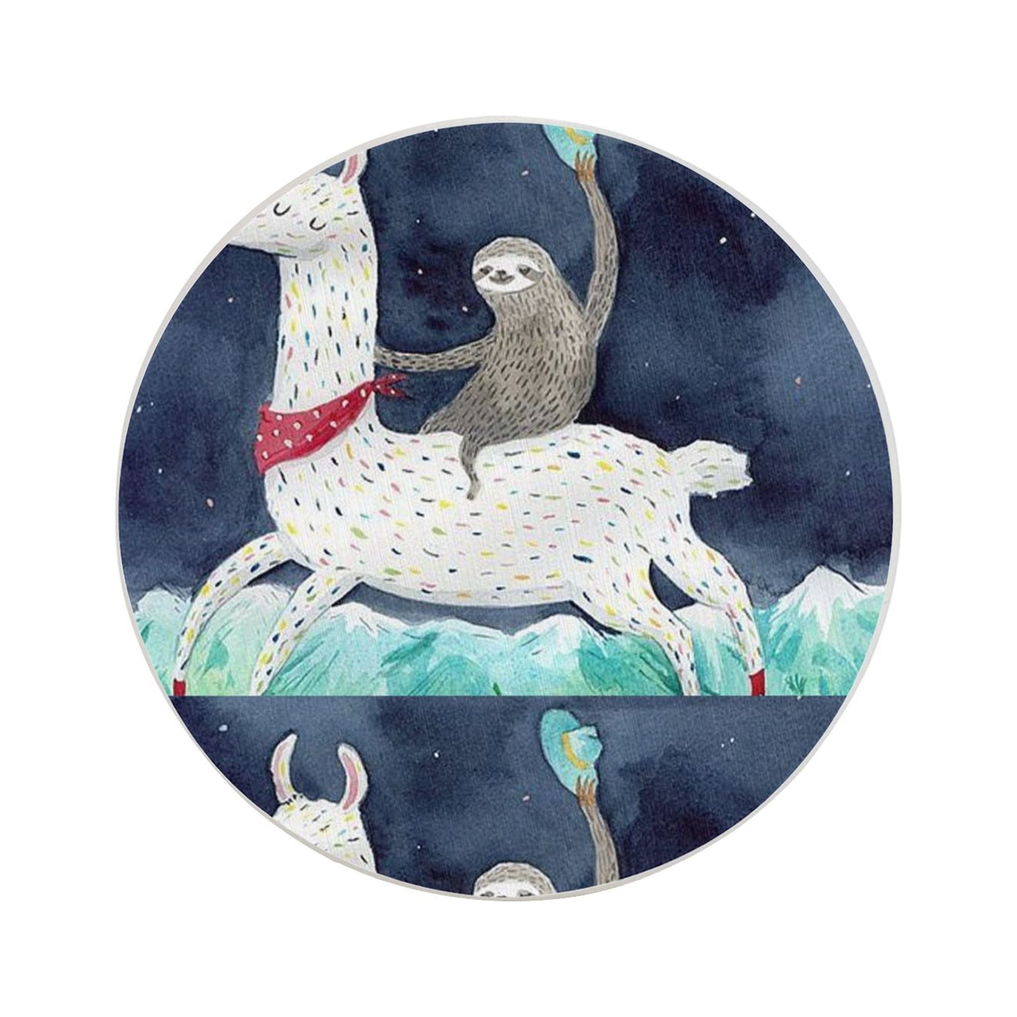 Circular Drink Coasters Set Sloth Riding Llama Beautiful Home Decor ...