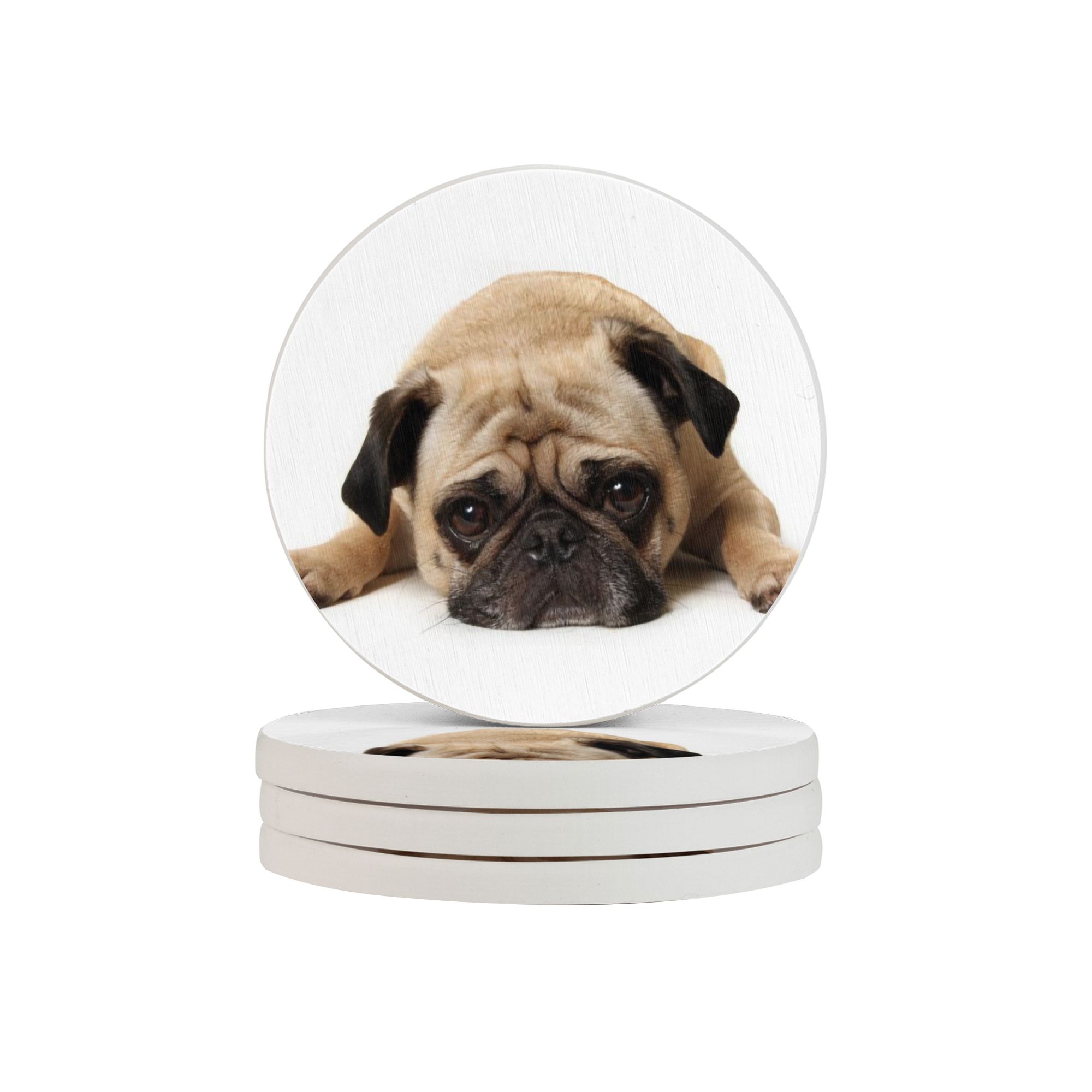 Circular Drink Coasters Set Sorry Pug Puppy Dog Lying Down Beautiful ...