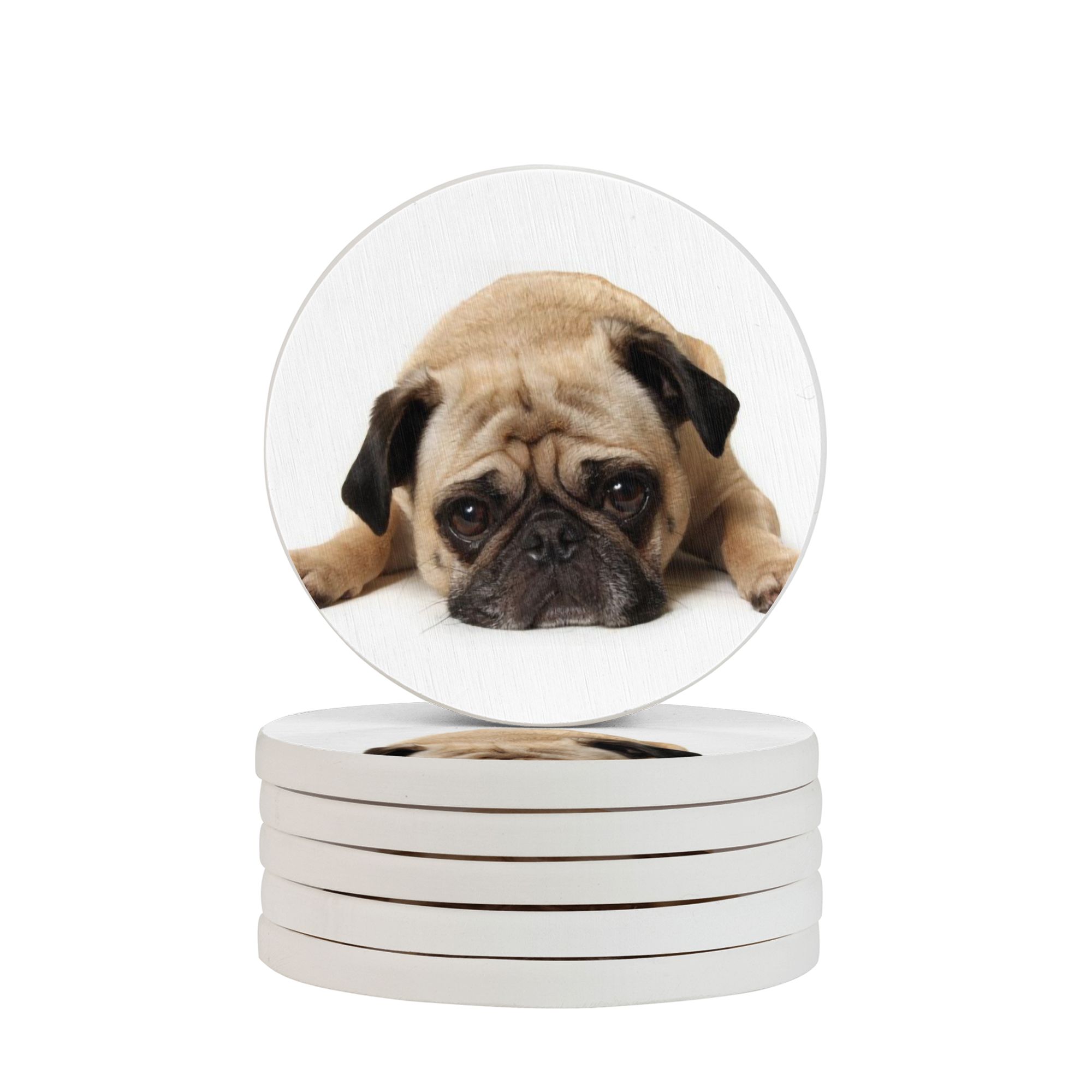 Circular Drink Coasters Set Sorry Pug Puppy Dog Lying Down Beautiful ...