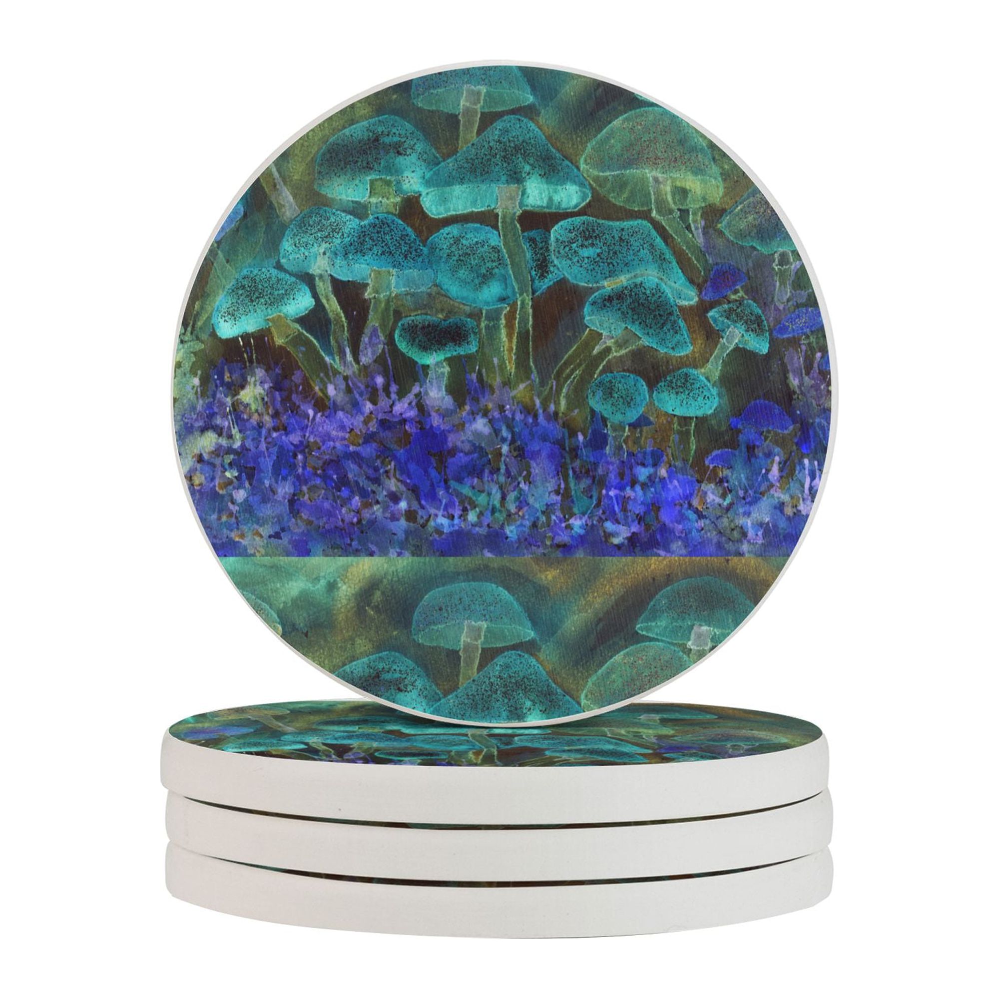 Circular Drink Coasters Set Speckled Fluorescent Mushroom Beautiful ...
