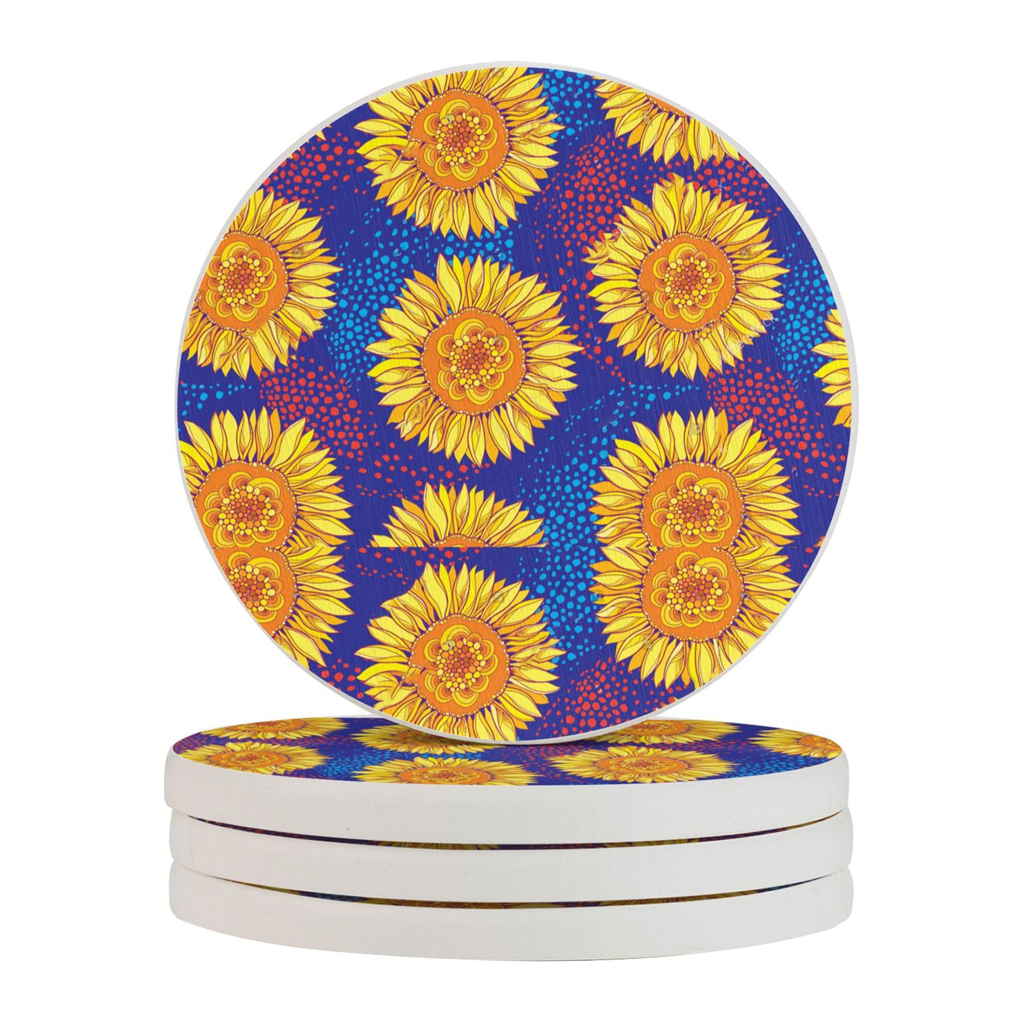 Circular Drink Coasters Set Sunflower Helianthus Beautiful Home Decor ...