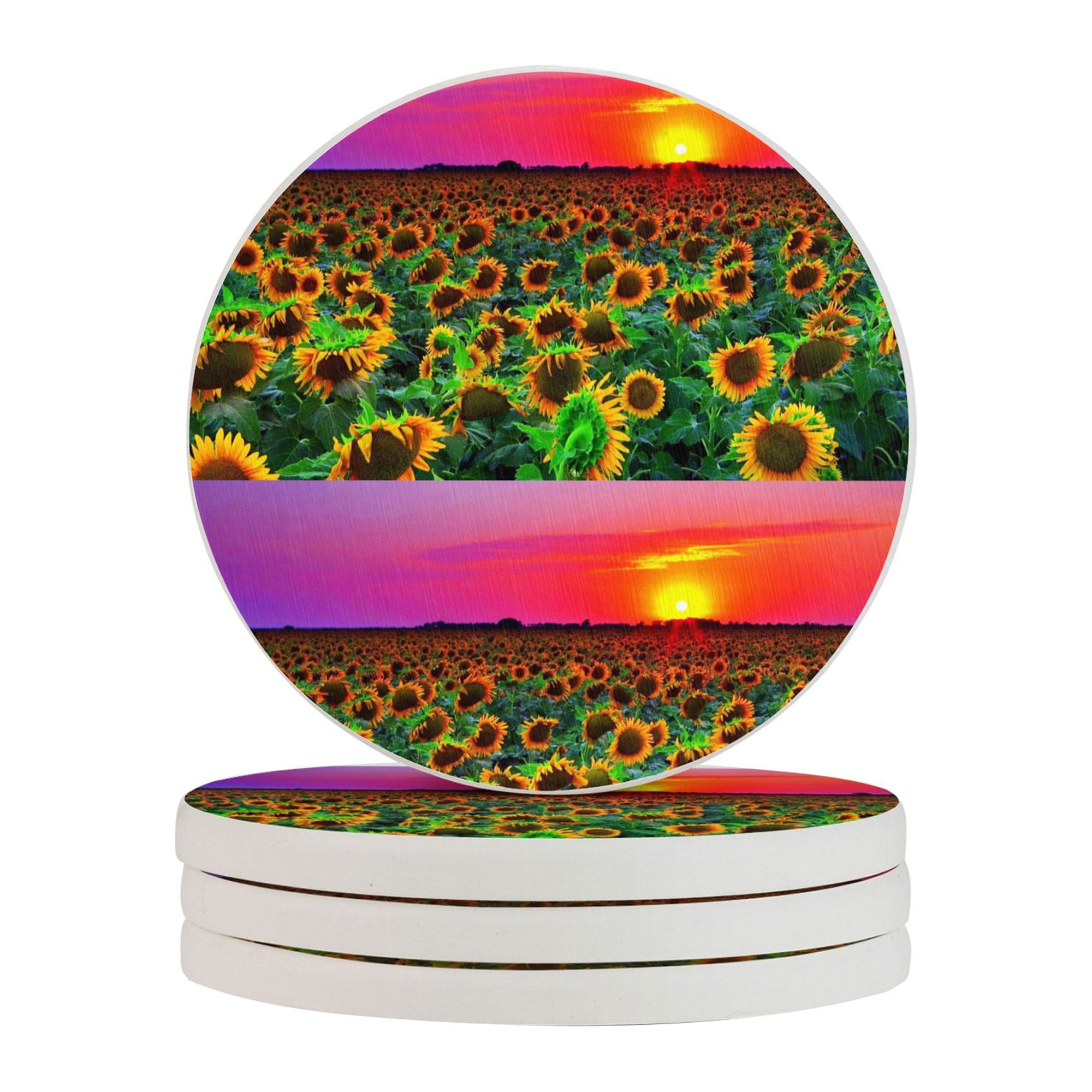 Circular Drink Coasters Set Sunflowers At Sunset Beautiful Home Decor ...