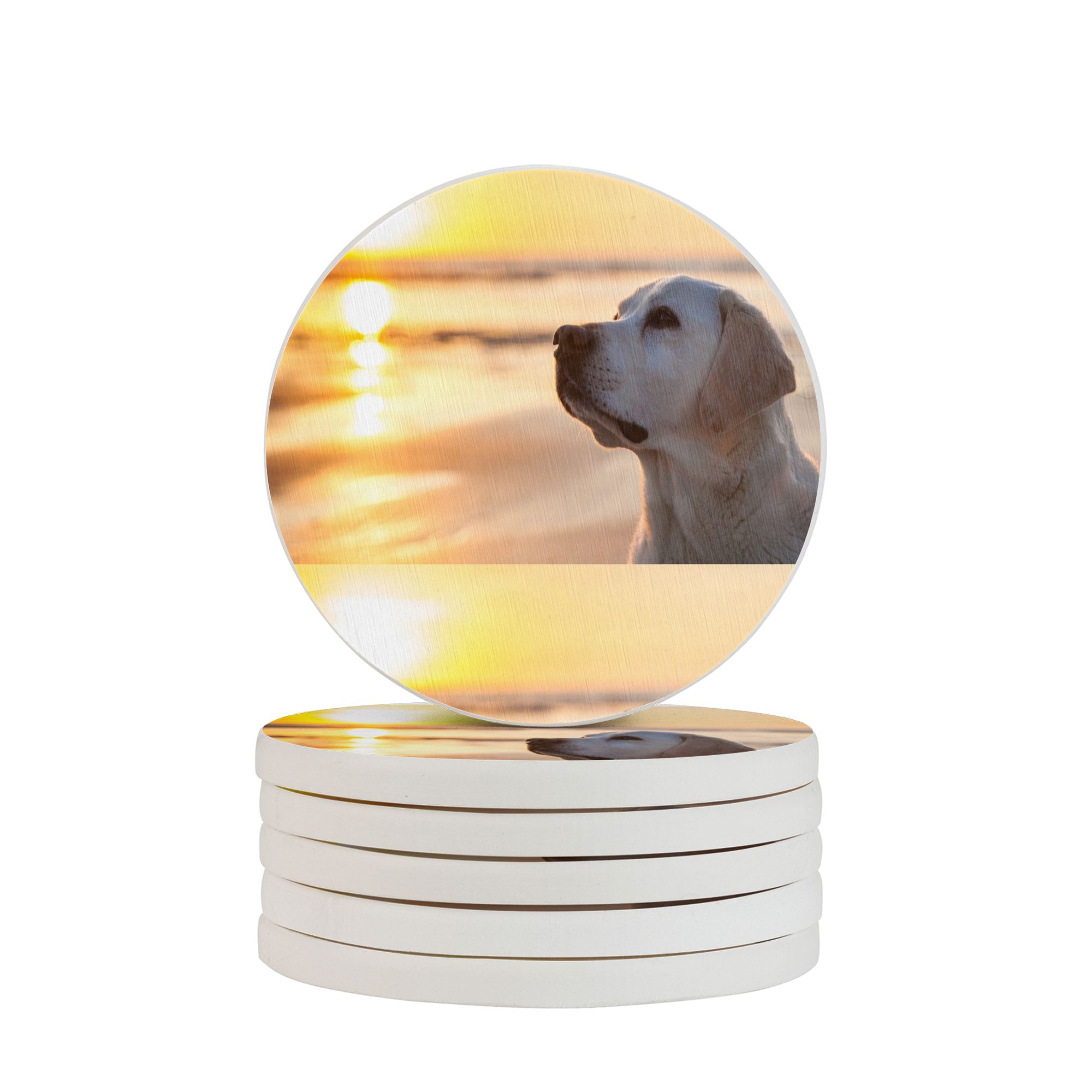 Circular Drink Coasters Set Sunset-Labrador-Retriever-Muzzle Beautiful ...