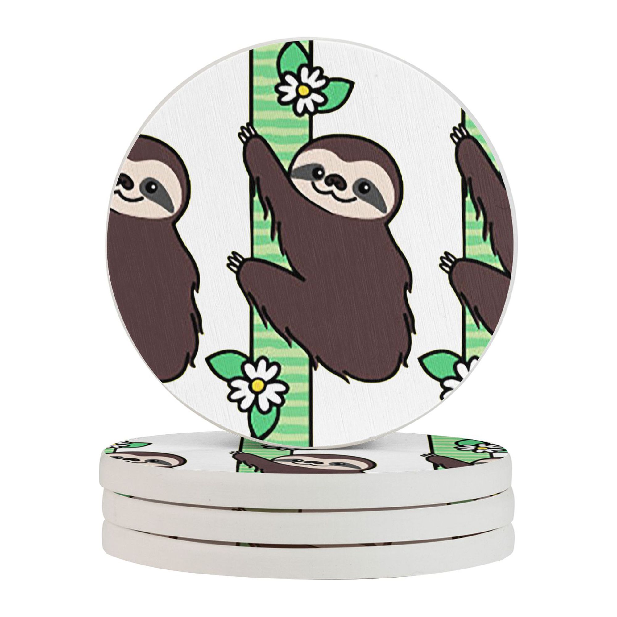 Circular Drink Coasters Set Three Toed Sloth Beautiful Home Decor ...