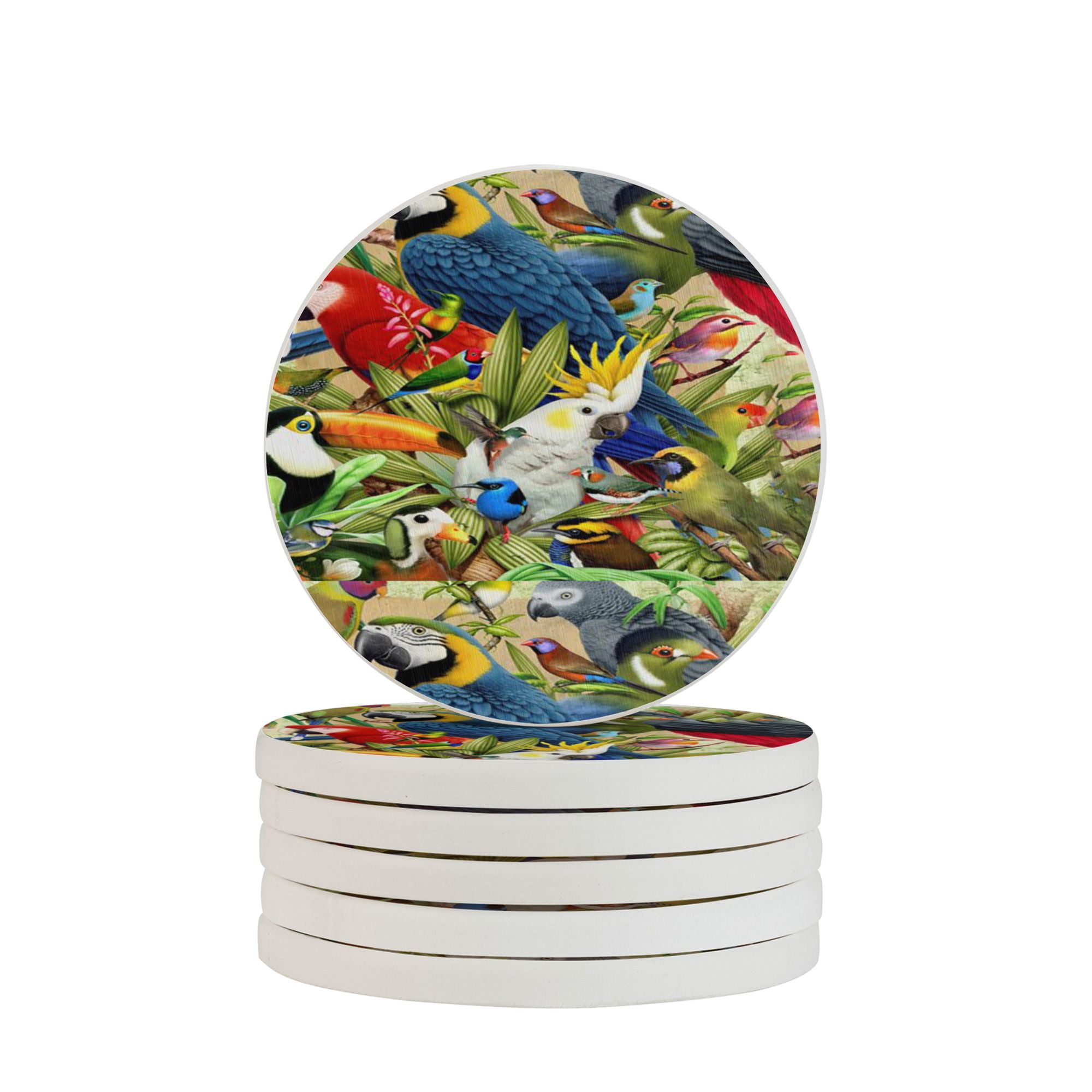 Circular Drink Coasters Set Toco Toucan Parrot Beautiful Home Decor ...