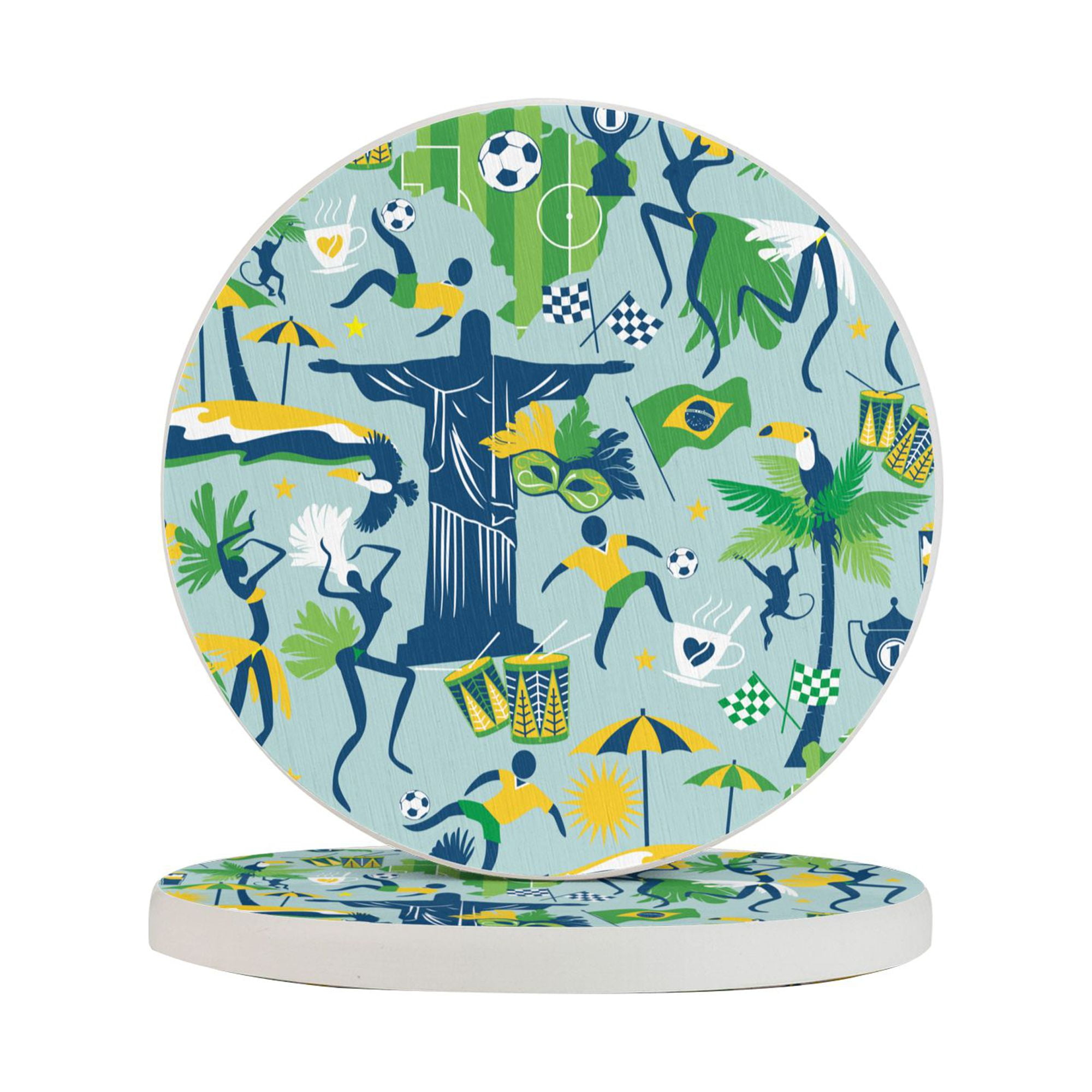 Circular Drink Coasters Set Traditional Items In The Colors Of Brazil ...