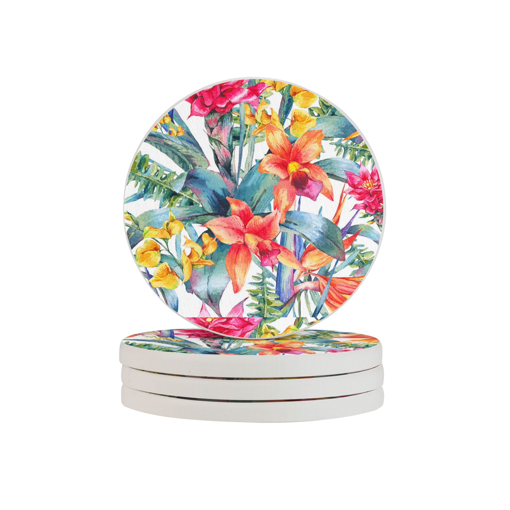 Circular Drink Coasters Set Tropical Leaf Pattern Beautiful Home Decor ...