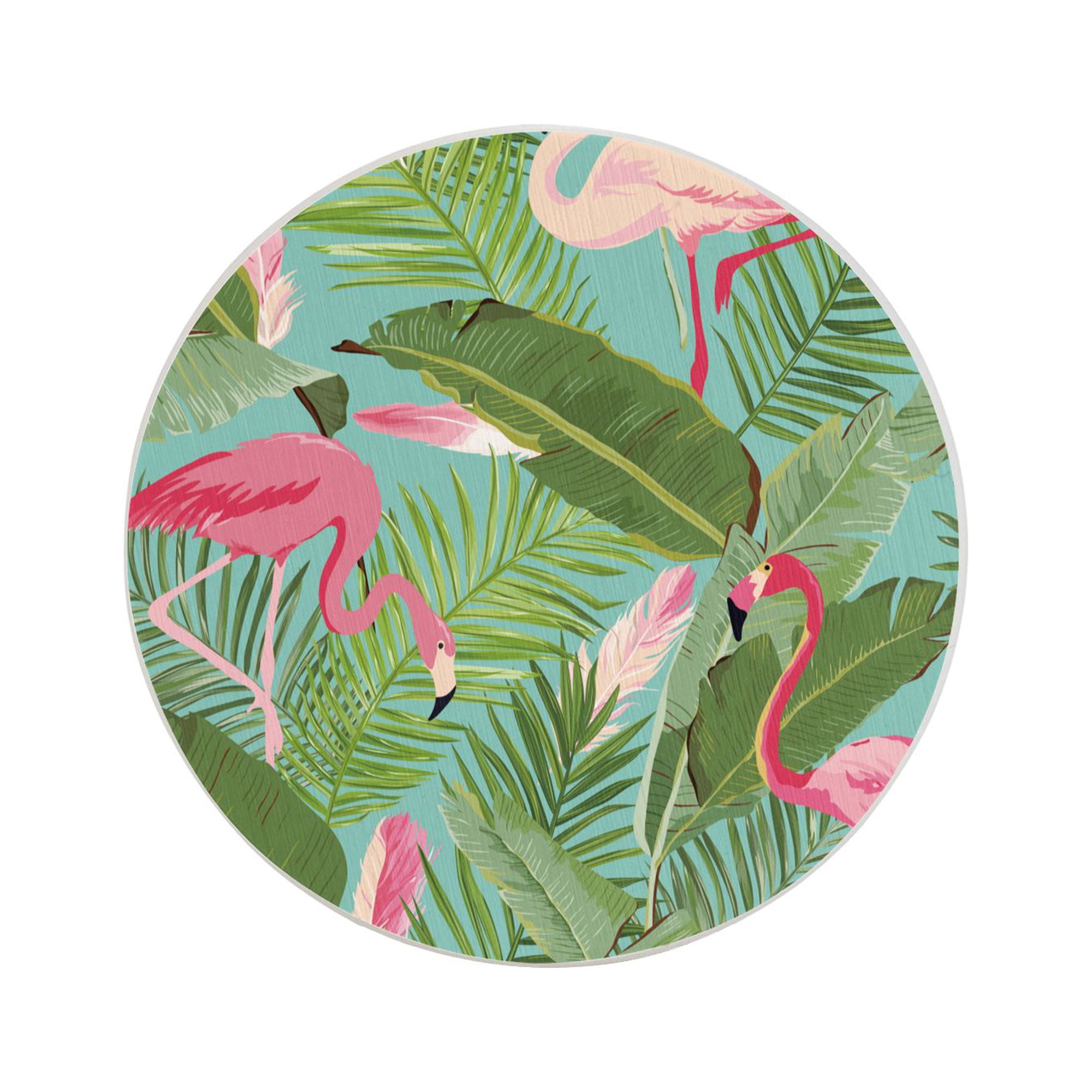 Circular Drink Coasters Set Tropical Palm Tree Banana Leaves Pink ...