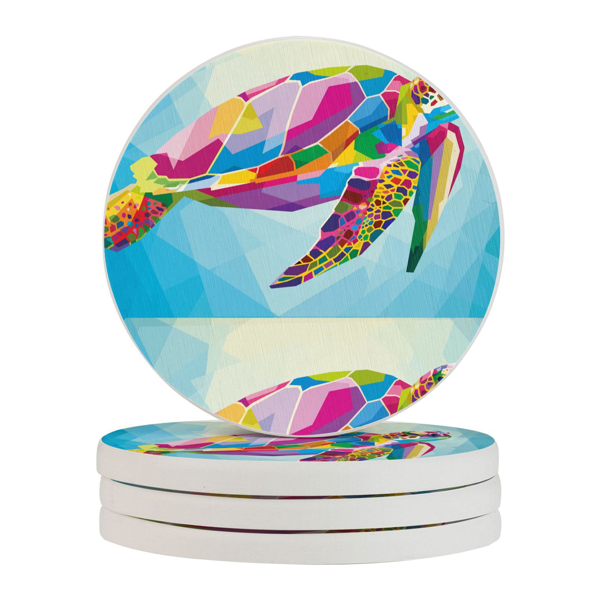 Circular Drink Coasters Set Turtle Floating Underwater Beautiful Home ...