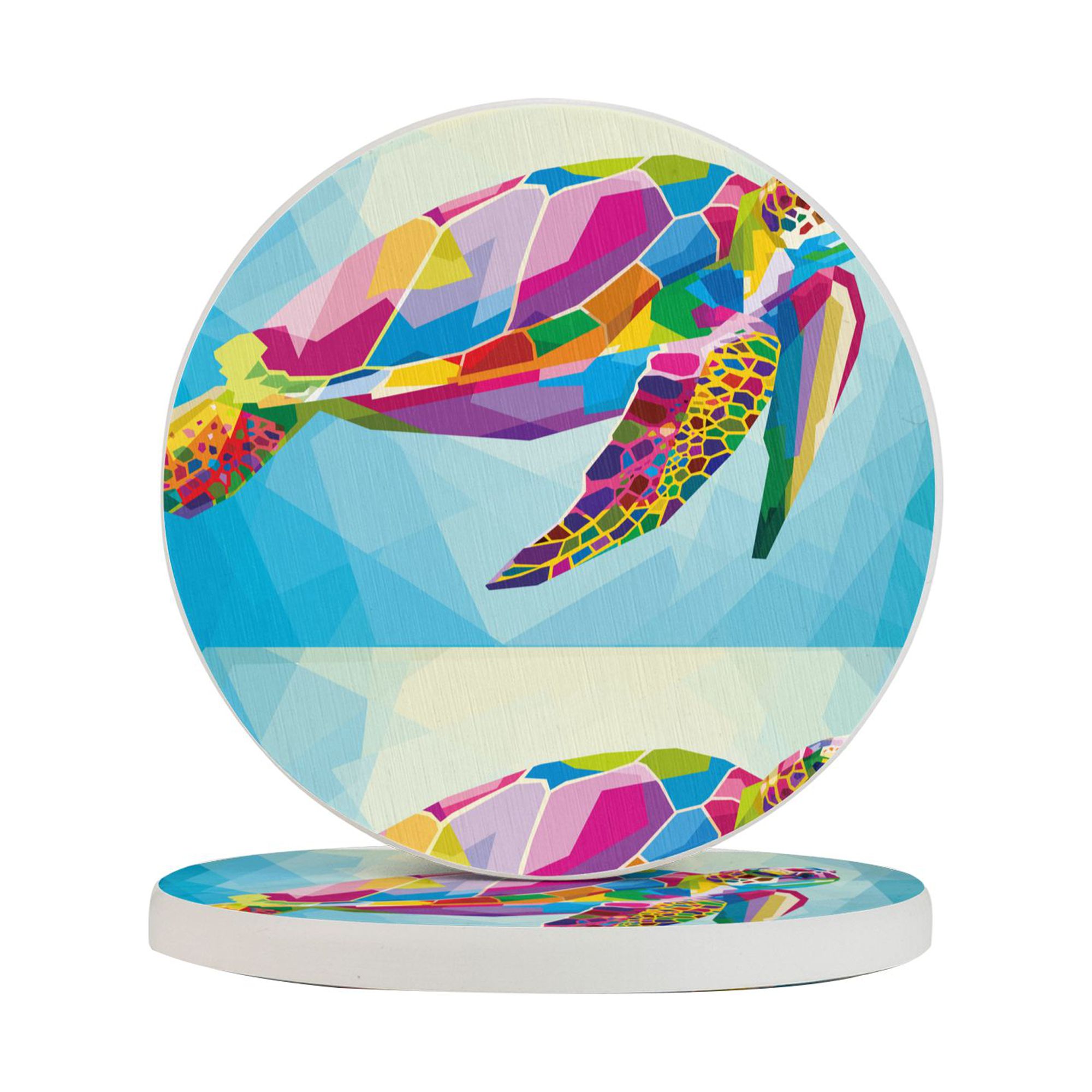 Circular Drink Coasters Set Turtle Floating Underwater Beautiful Home ...