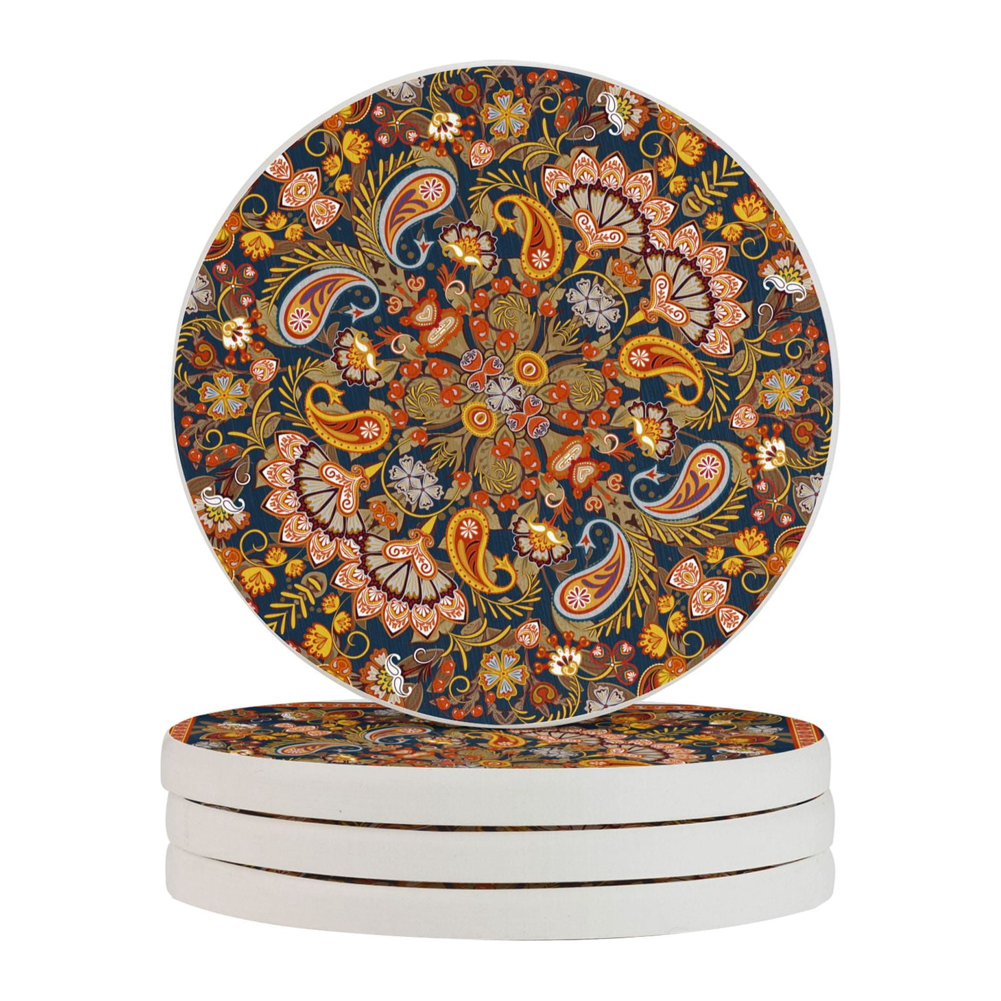 Circular Drink Coasters Set Vector Ornament Paisley Beautiful Home ...