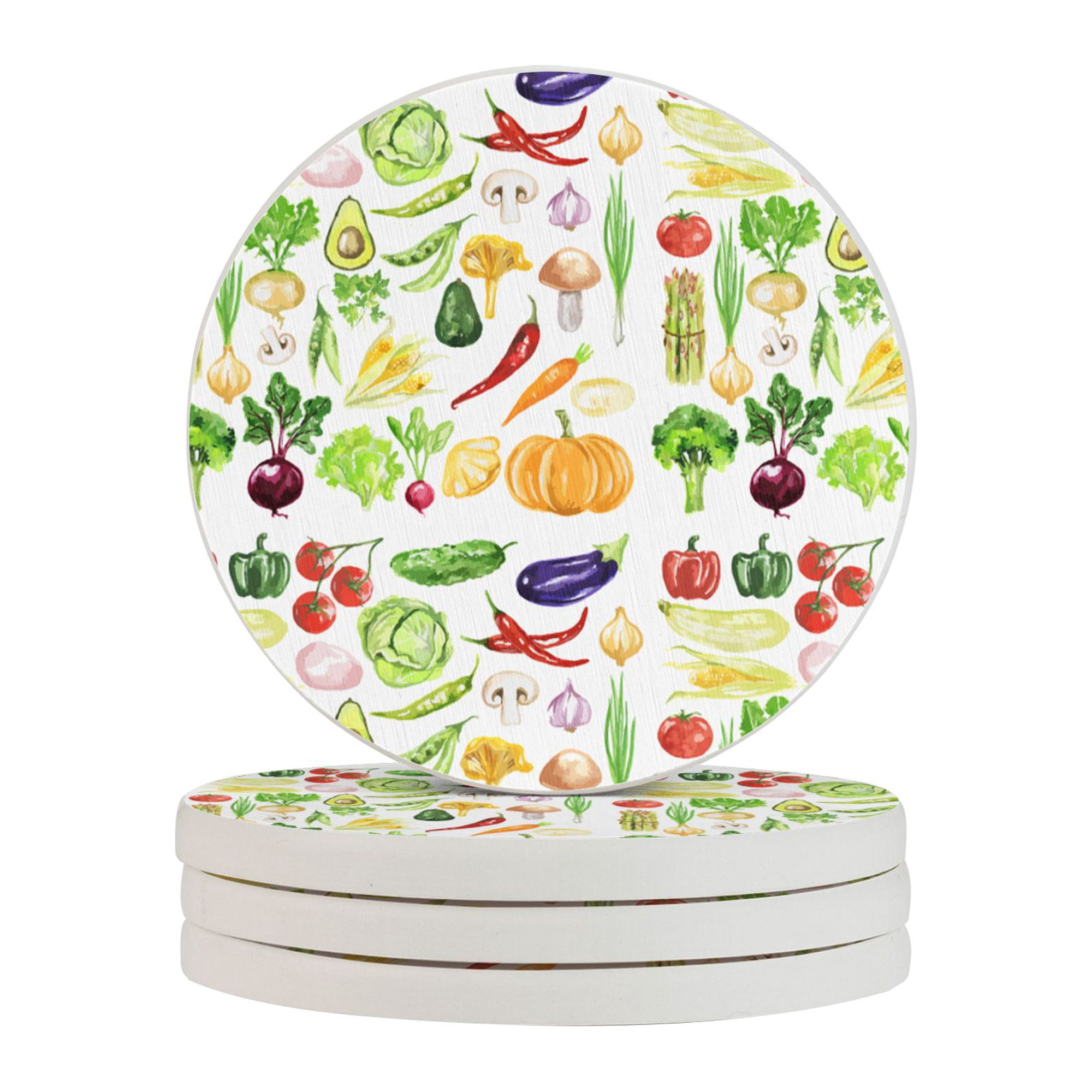 Circular Drink Coasters Set Vegetables Collection Pattern Beautiful ...
