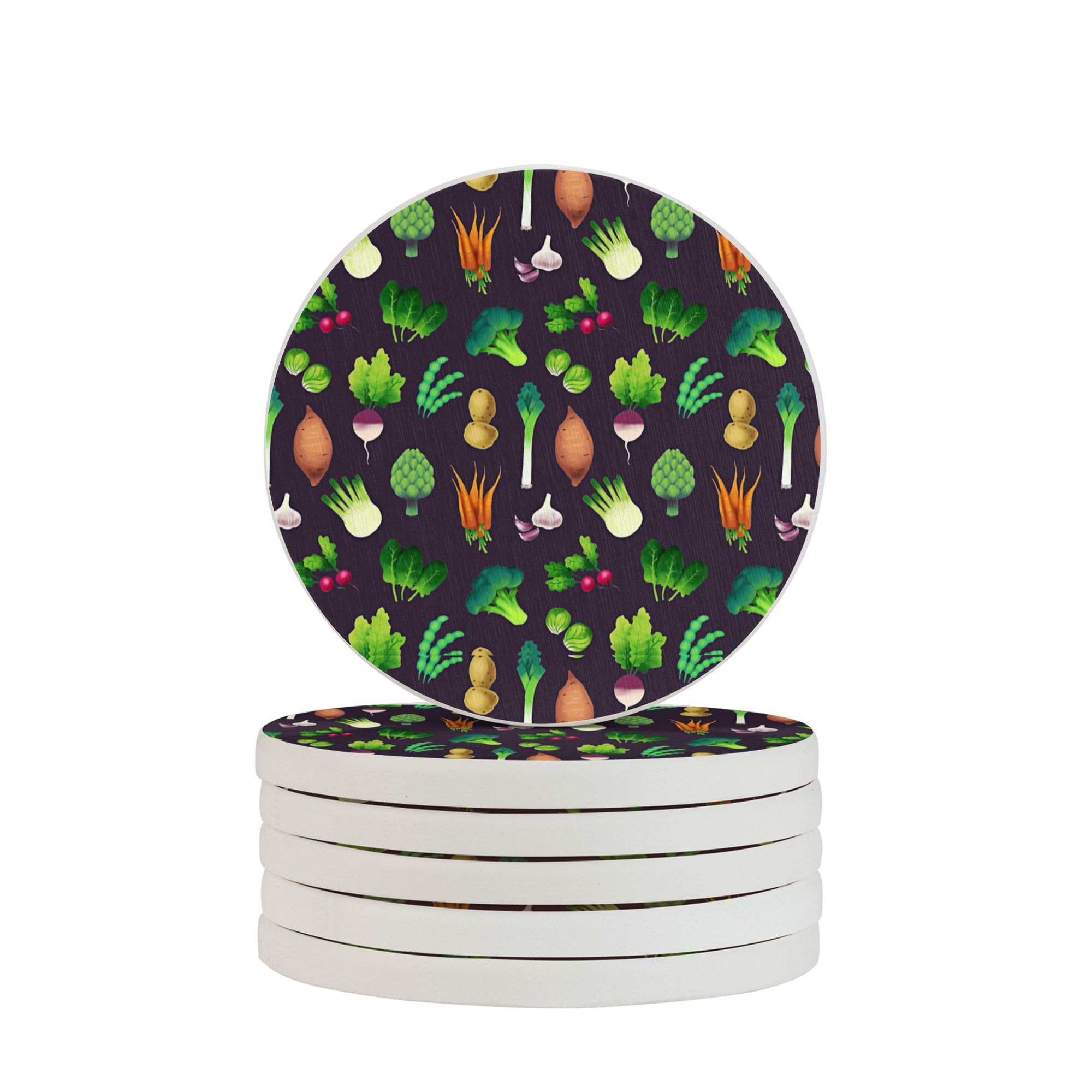 Circular Drink Coasters Set Vegetables Vegan Beautiful Home Decor ...