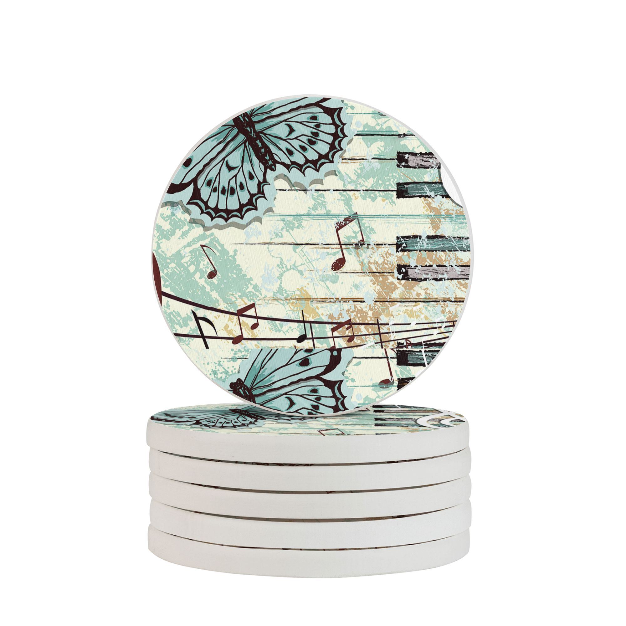 Circular Drink Coasters Set Vintage Piano With Music Notes Beautiful ...