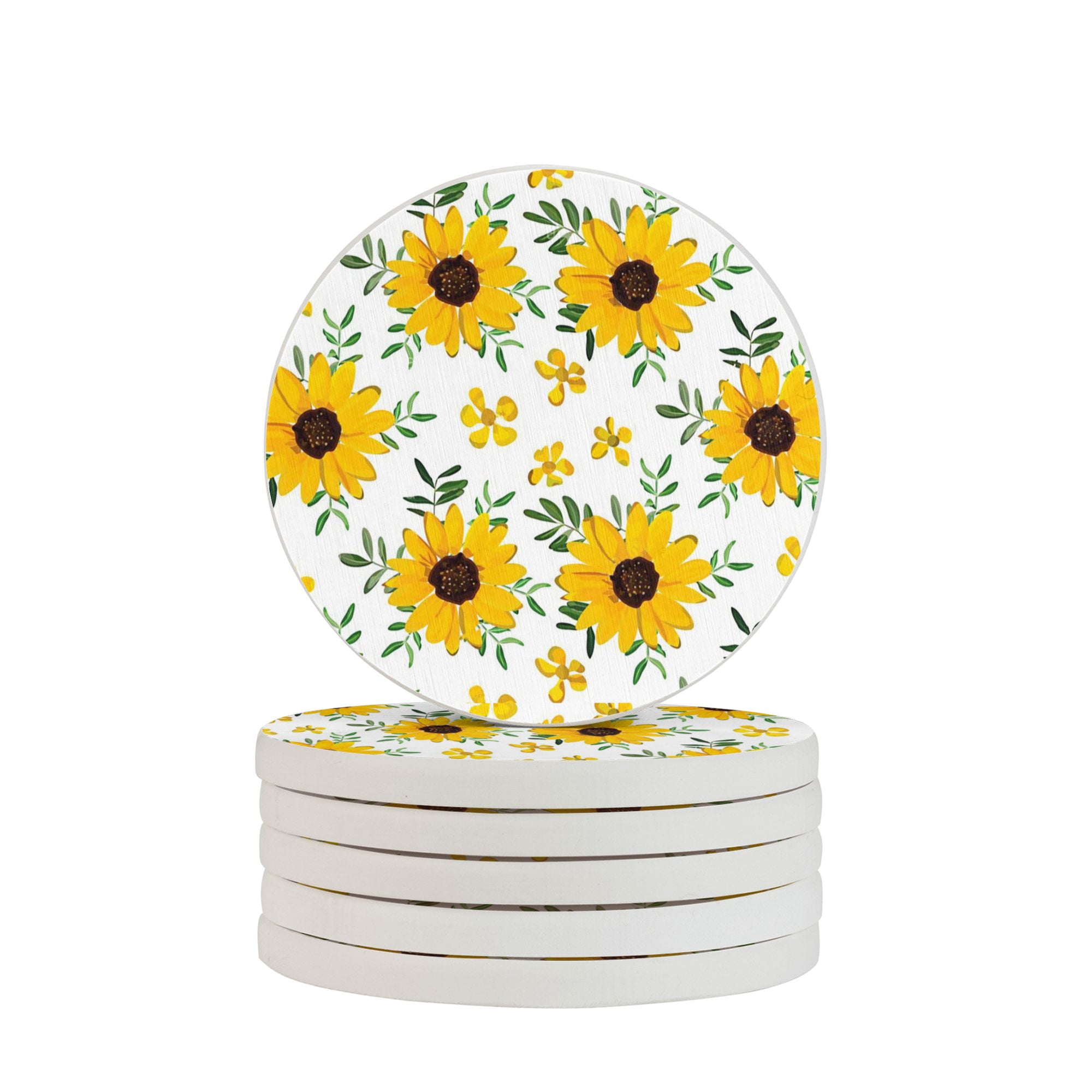 Circular Drink Coasters Set Vintage Yellow Sunflower Beautiful Home ...