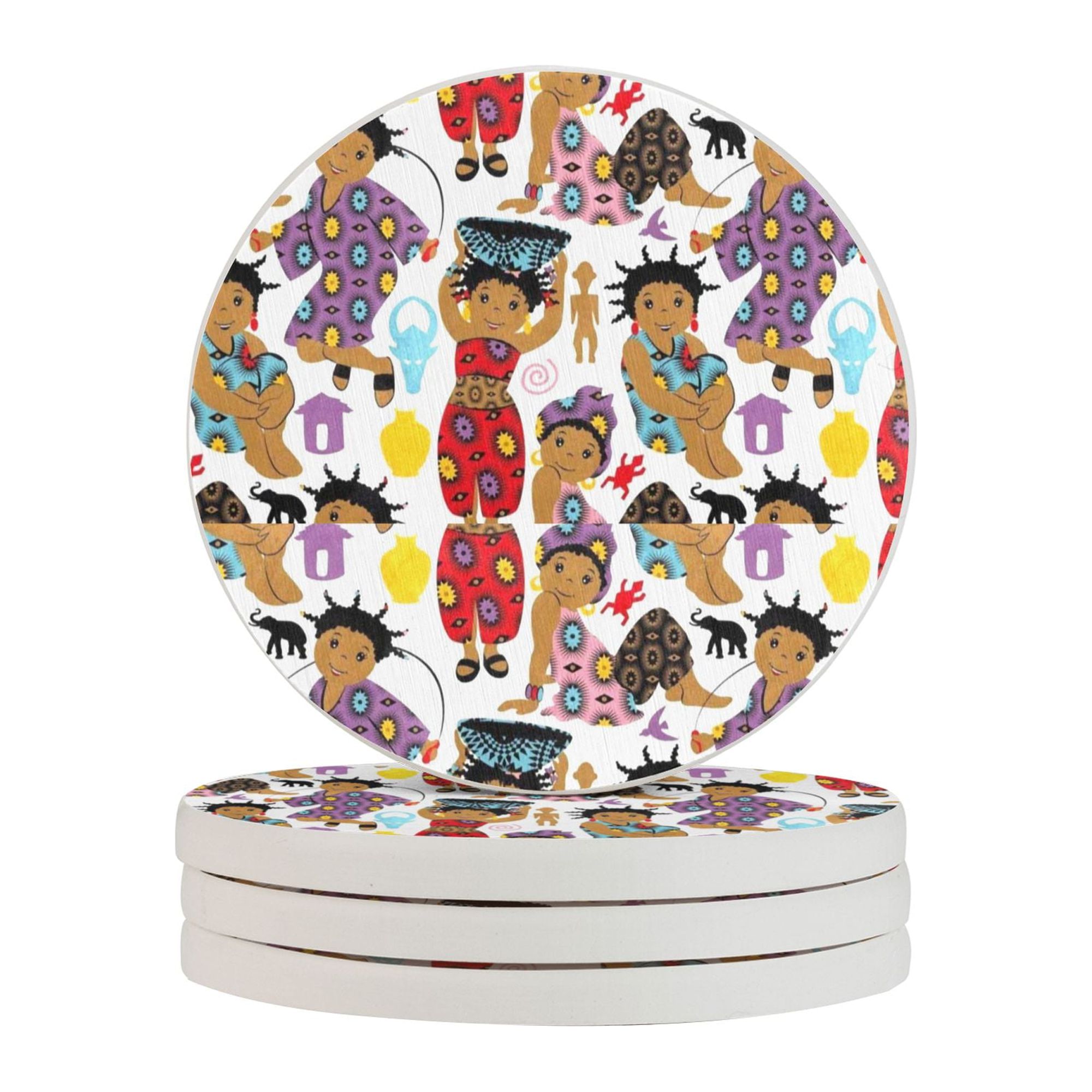 Circular Drink Coasters Set Wax African Girls Beautiful Home Decor ...