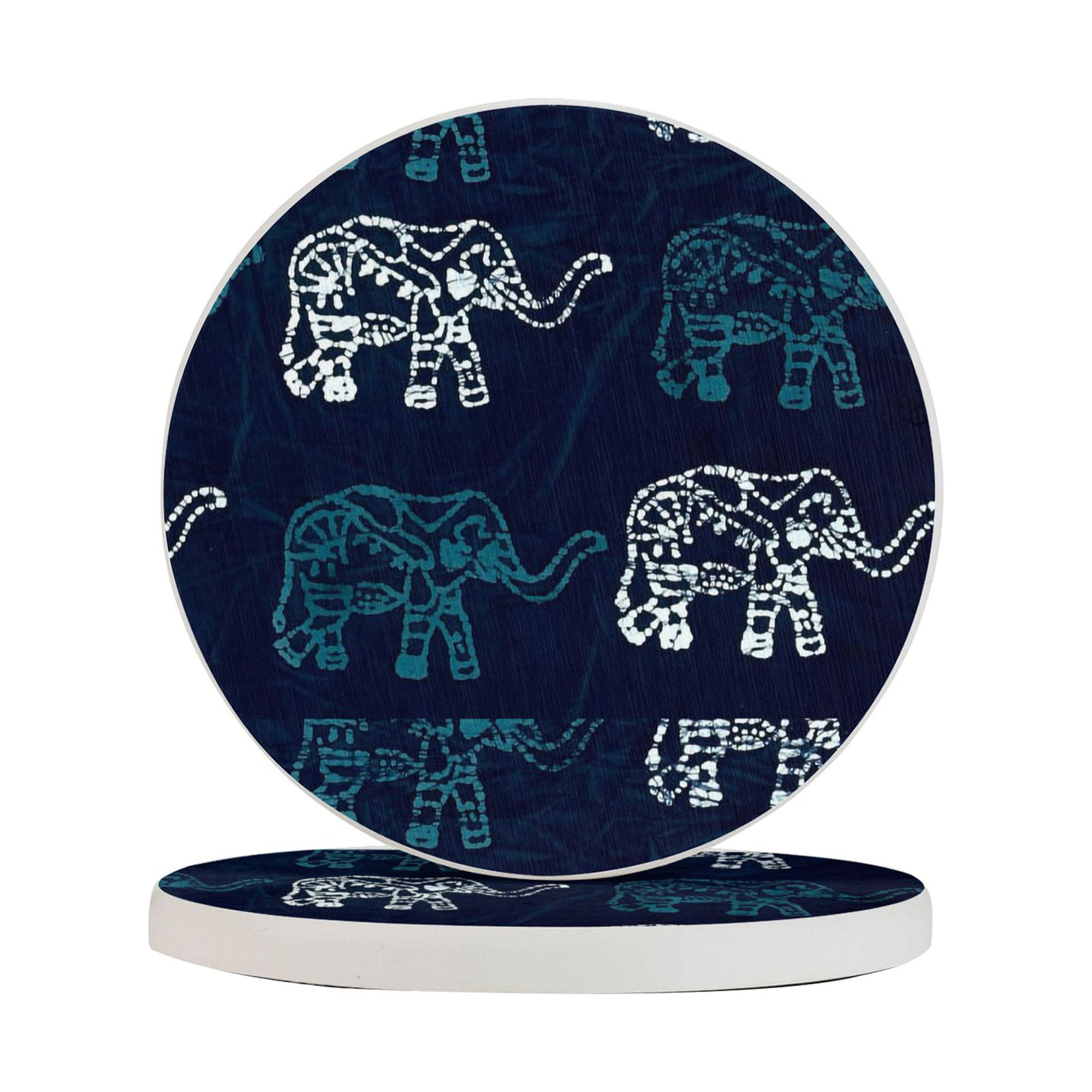 Circular Drink Coasters Set White And Green Elephants Beautiful Home ...