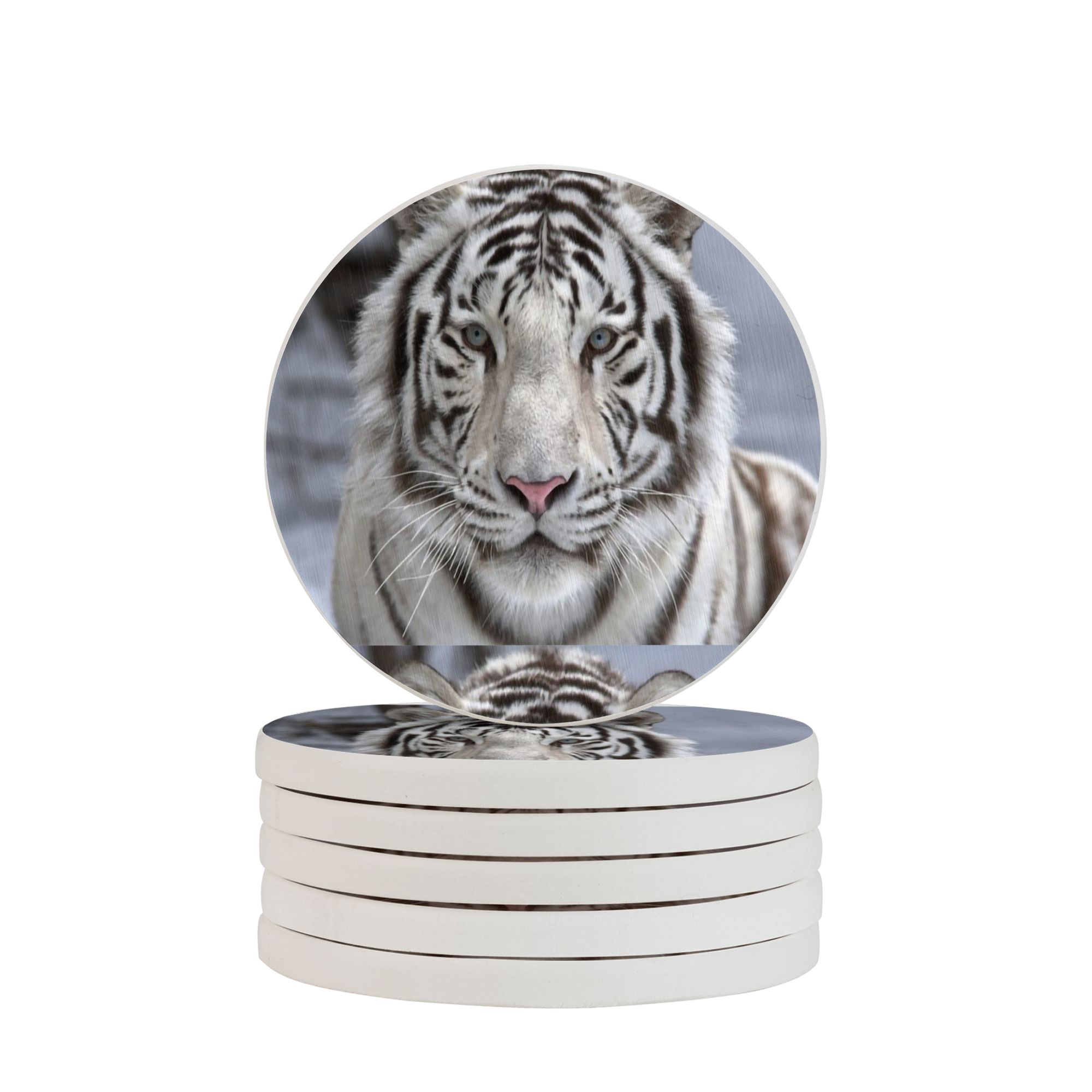 Circular Drink Coasters Set White-Bengal-Tiger Beautiful Home Decor ...