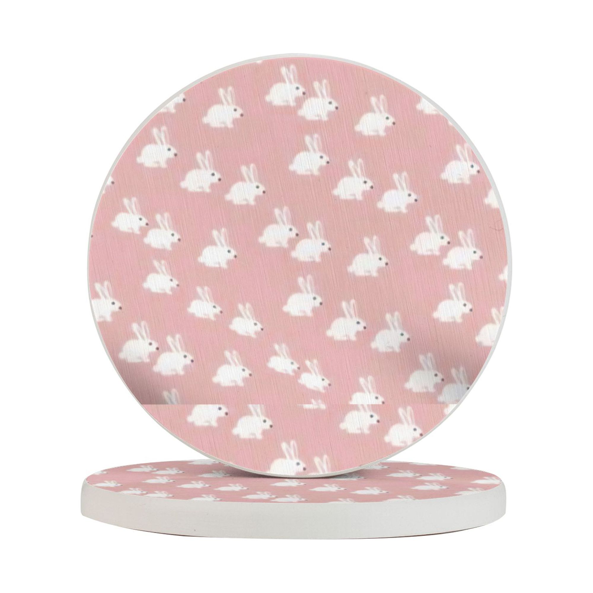 Circular Drink Coasters Set White Bunny Rabbit Beautiful Home Decor ...