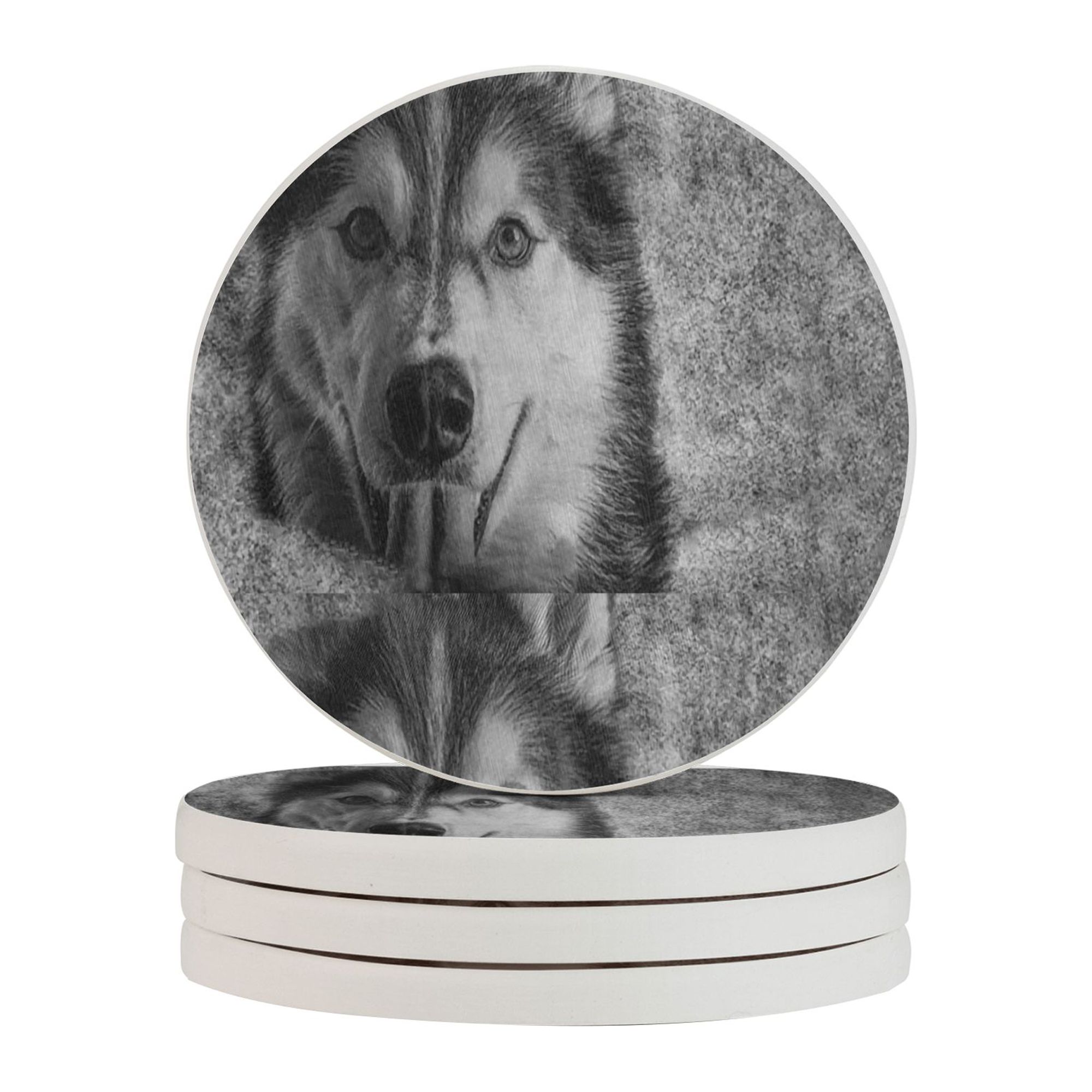 Circular Drink Coasters Set Wolf Dog Beautiful Home Decor Diatomite ...