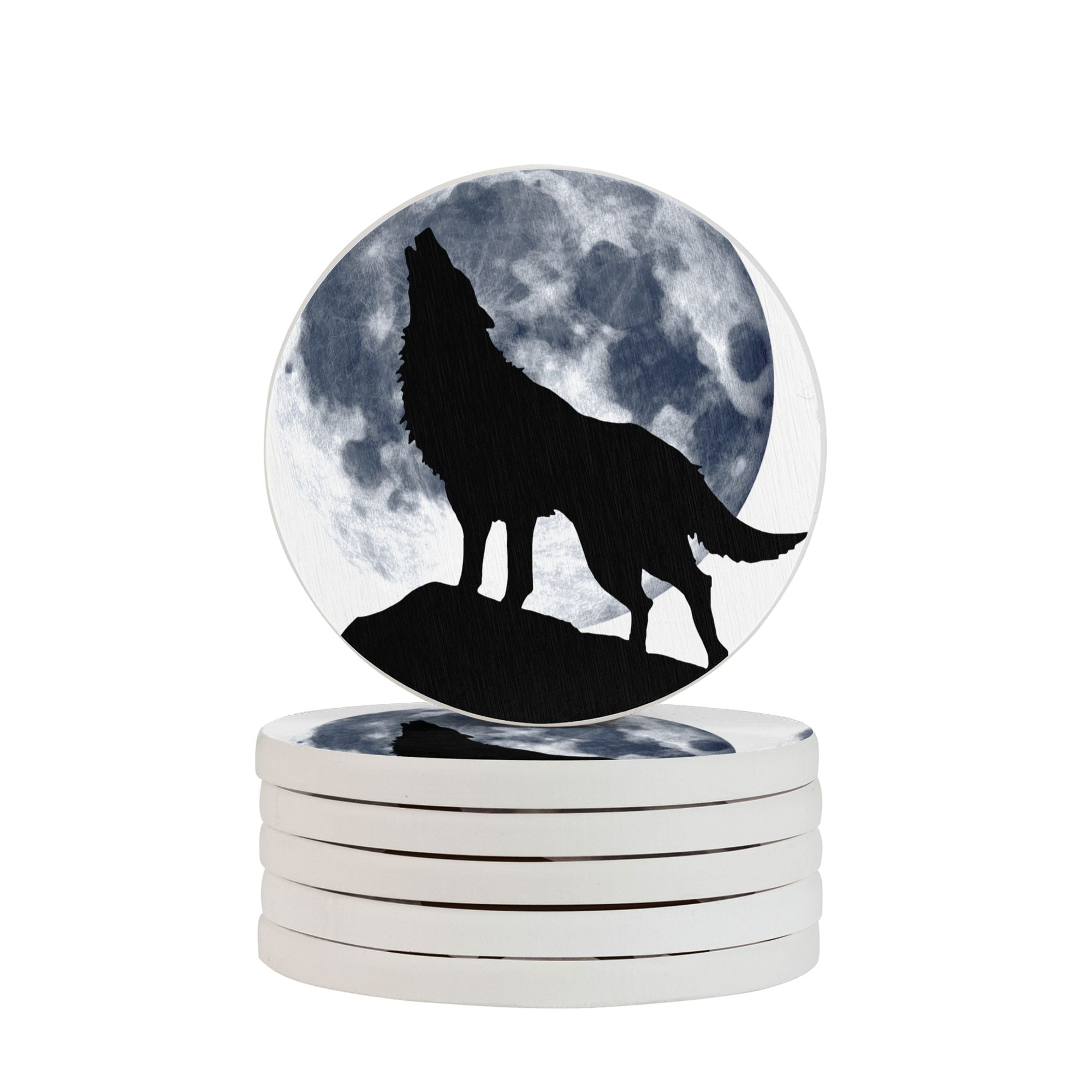 Circular Drink Coasters Set Wolf Moon Beautiful Home Decor Diatomite ...