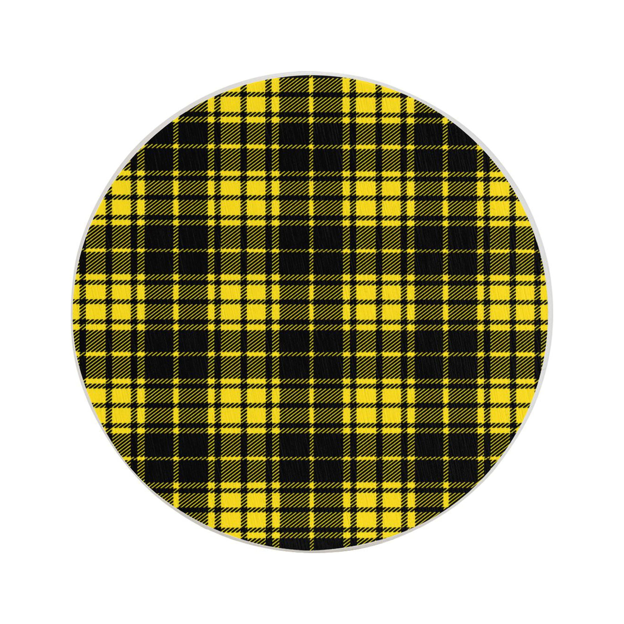 Circular Drink Coasters Set Yellow And Black Lumberjack Buffalo Tartan ...