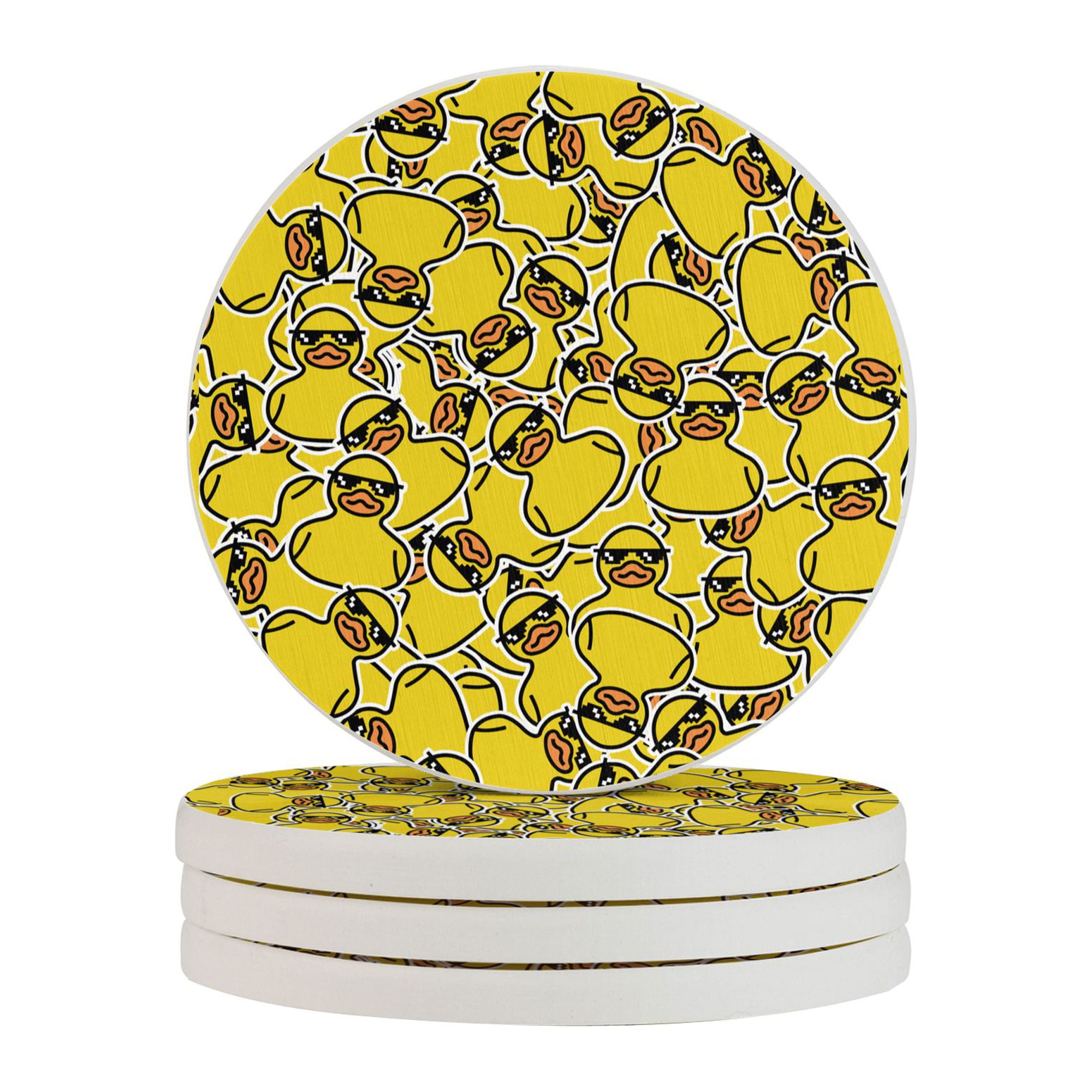 Circular Drink Coasters Set Yellow Duck Sunglasses- Beautiful Home ...