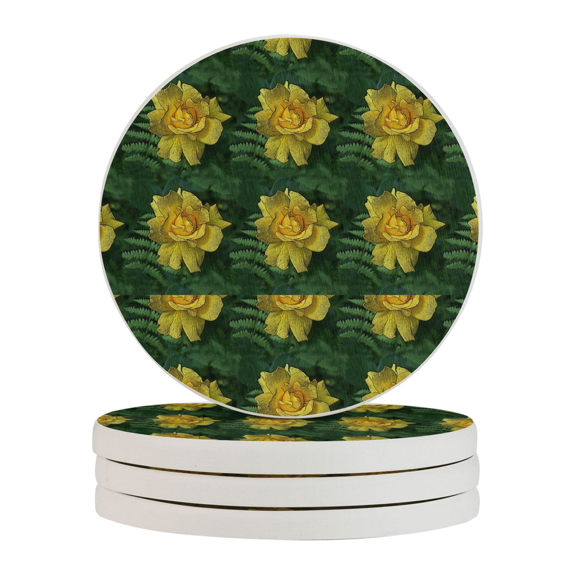 Circular Drink Coasters Set Yellow Rose Wallpaper Beautiful Home Decor ...