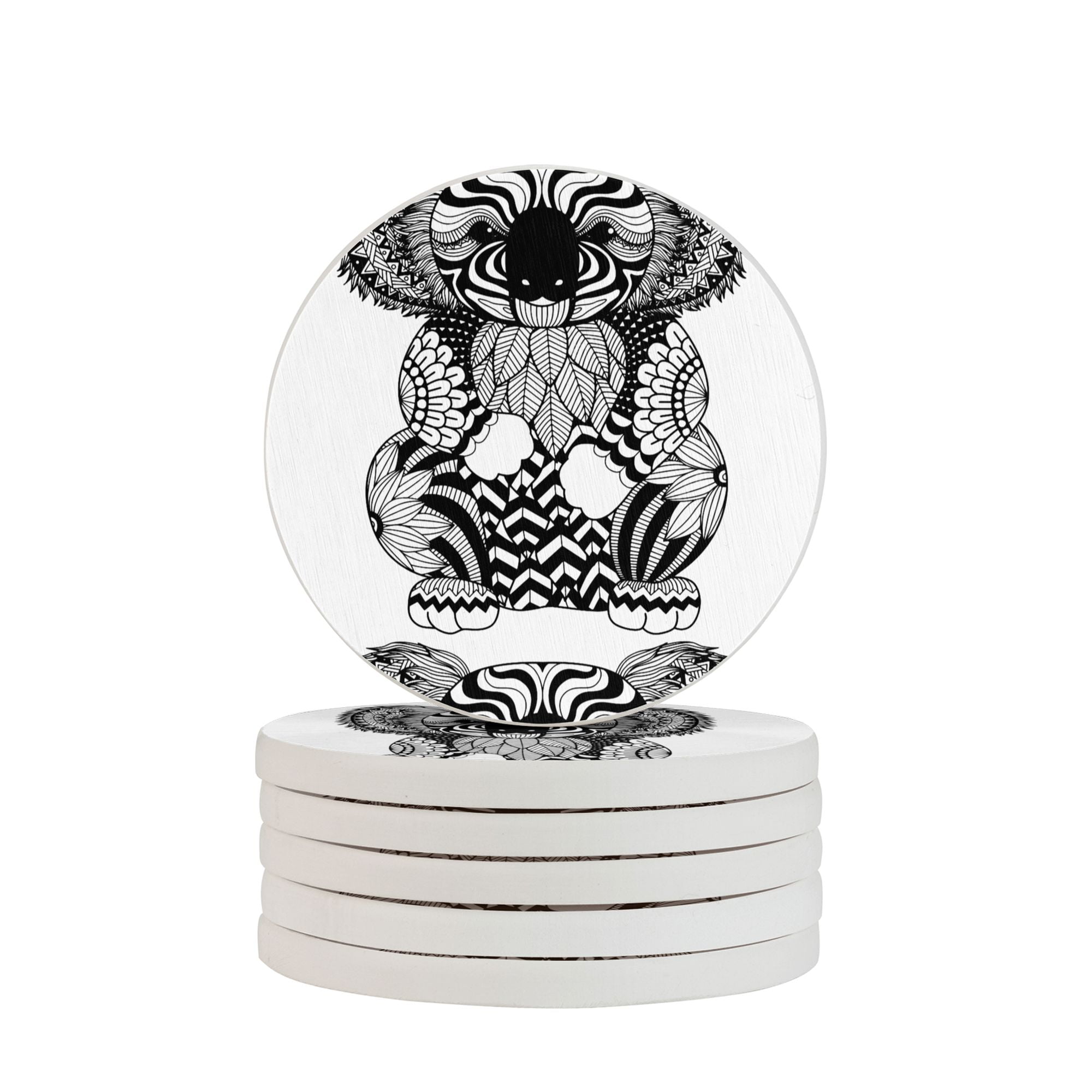 Circular Drink Coasters Set Zentangle Koala Colg-Drawing Zentangle ...