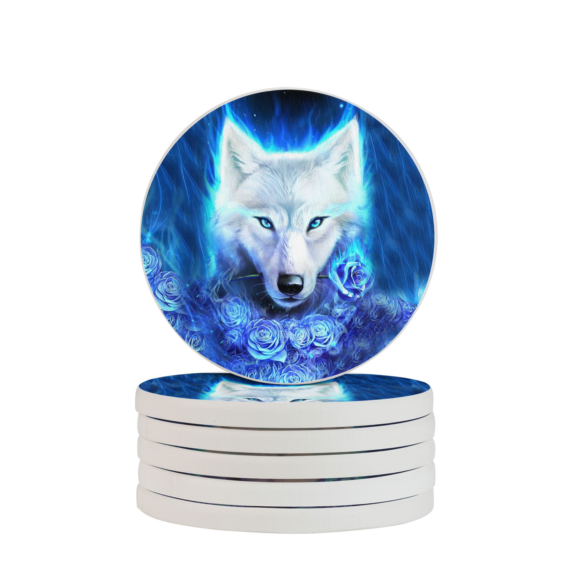 Circular Drink Coasters Set d Print Wolf Rose Beautiful Home Decor ...