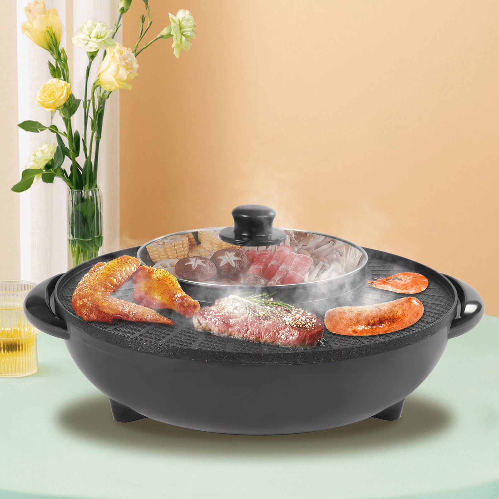 Circular Edition Hotpot Grill Combo Indoor BBQ Parties Electric Hot Pot ...