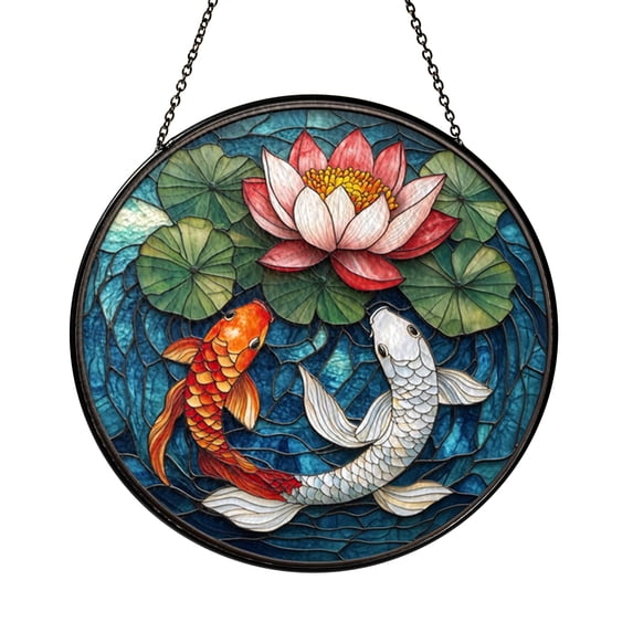 Circular Fish Inspired Stained Glass Style Suncatcher Ornament ...