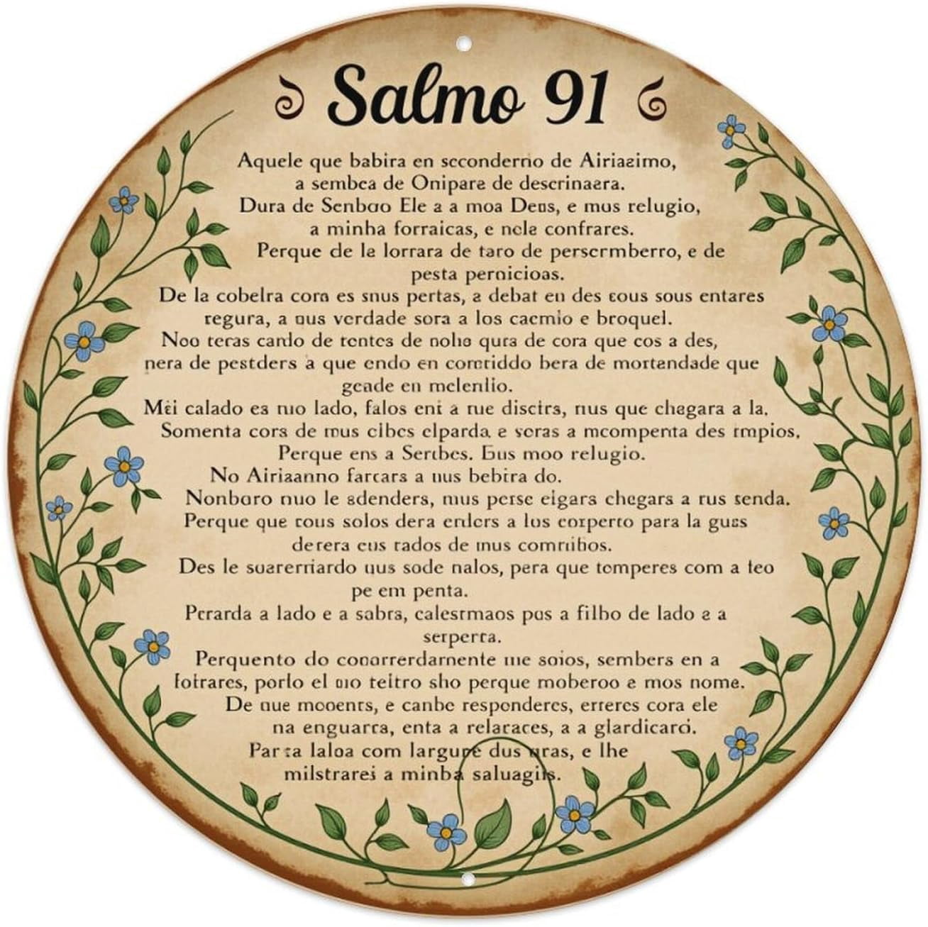 Circular Floral Border Portuguese Text Vintage Metal Wall Sign, Retro ...